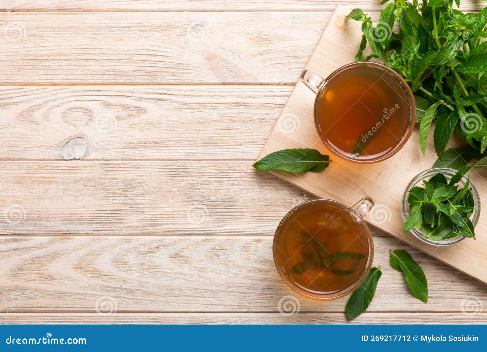 Cup of Mint Tea on Table Background. Green Tea with Fresh Mint Top View ...