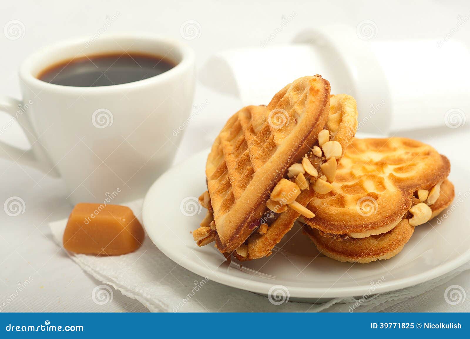 Cup of Morning Coffee and Fresh Waffles Stock Image - Image of dough ...