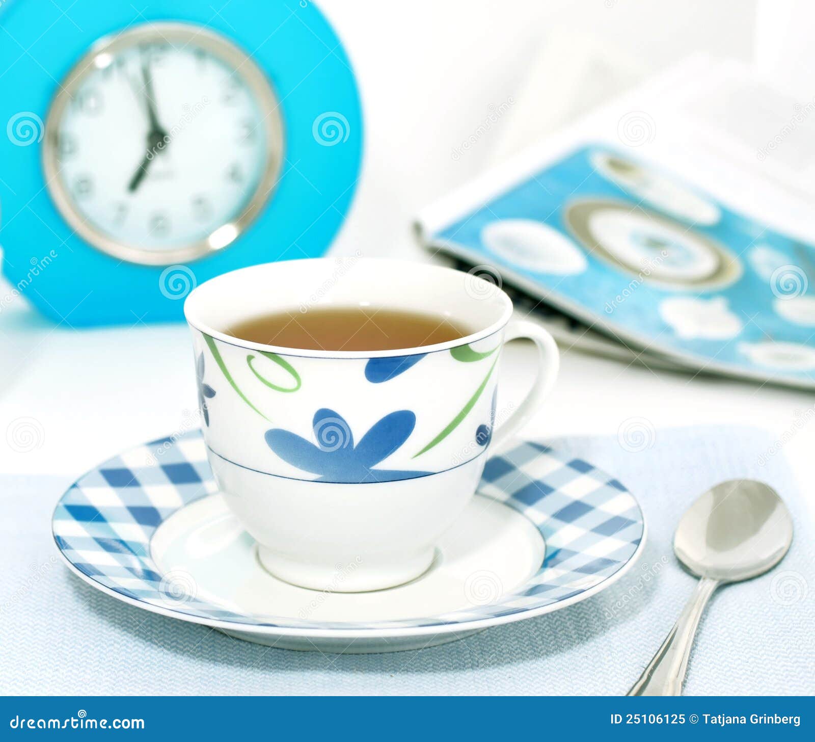 Cup of Morning Tea and Alarm Clock Stock Image - Image of glass, table ...
