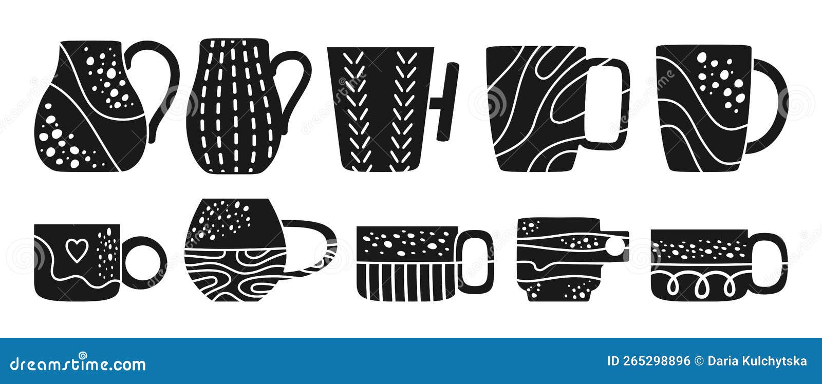 Cup Mug Engraving Print Set Different Pattern Shapes Stamp Ceramic ...