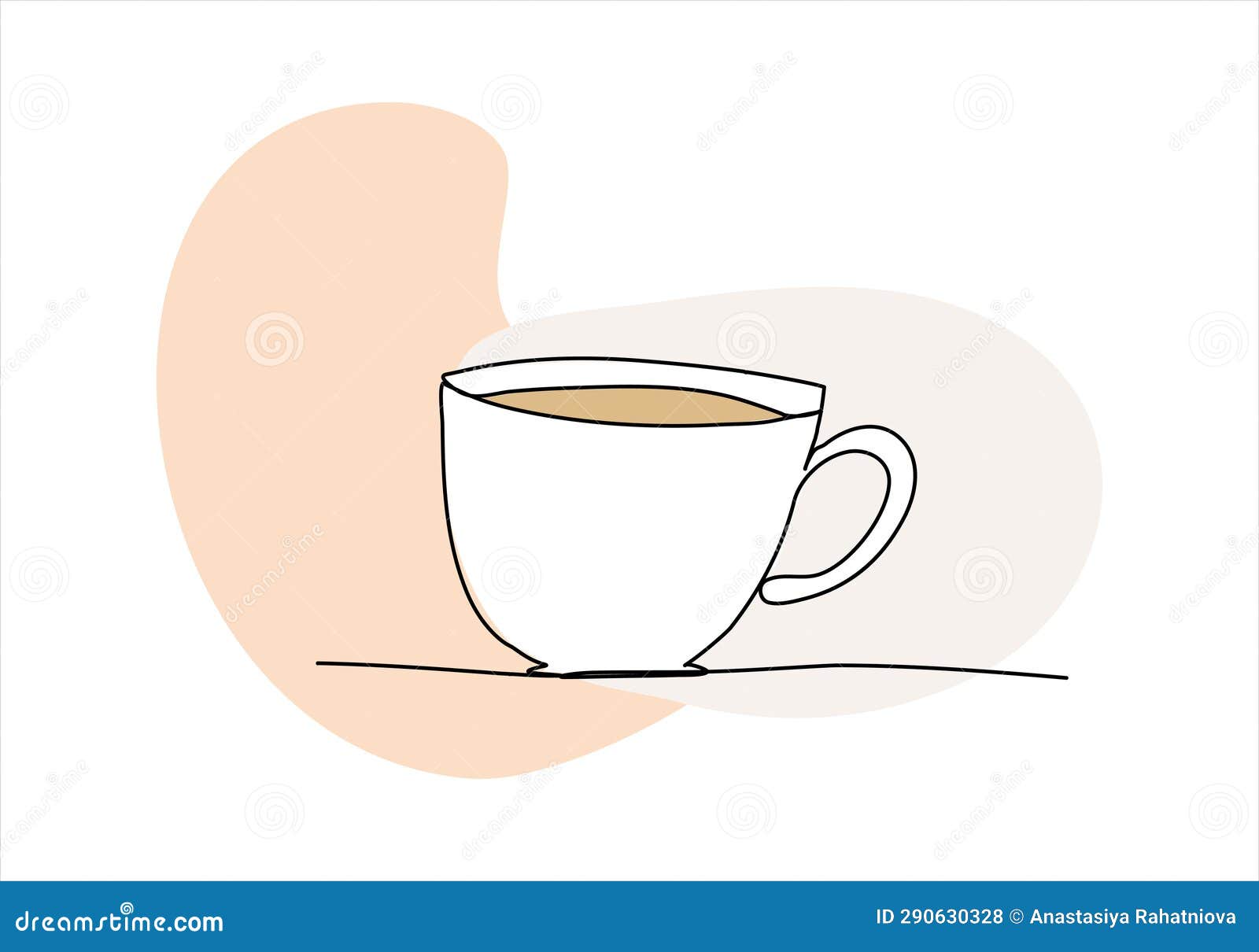 Cup One Line Drawing Colored with Pastel Colors. Vector Illustration ...