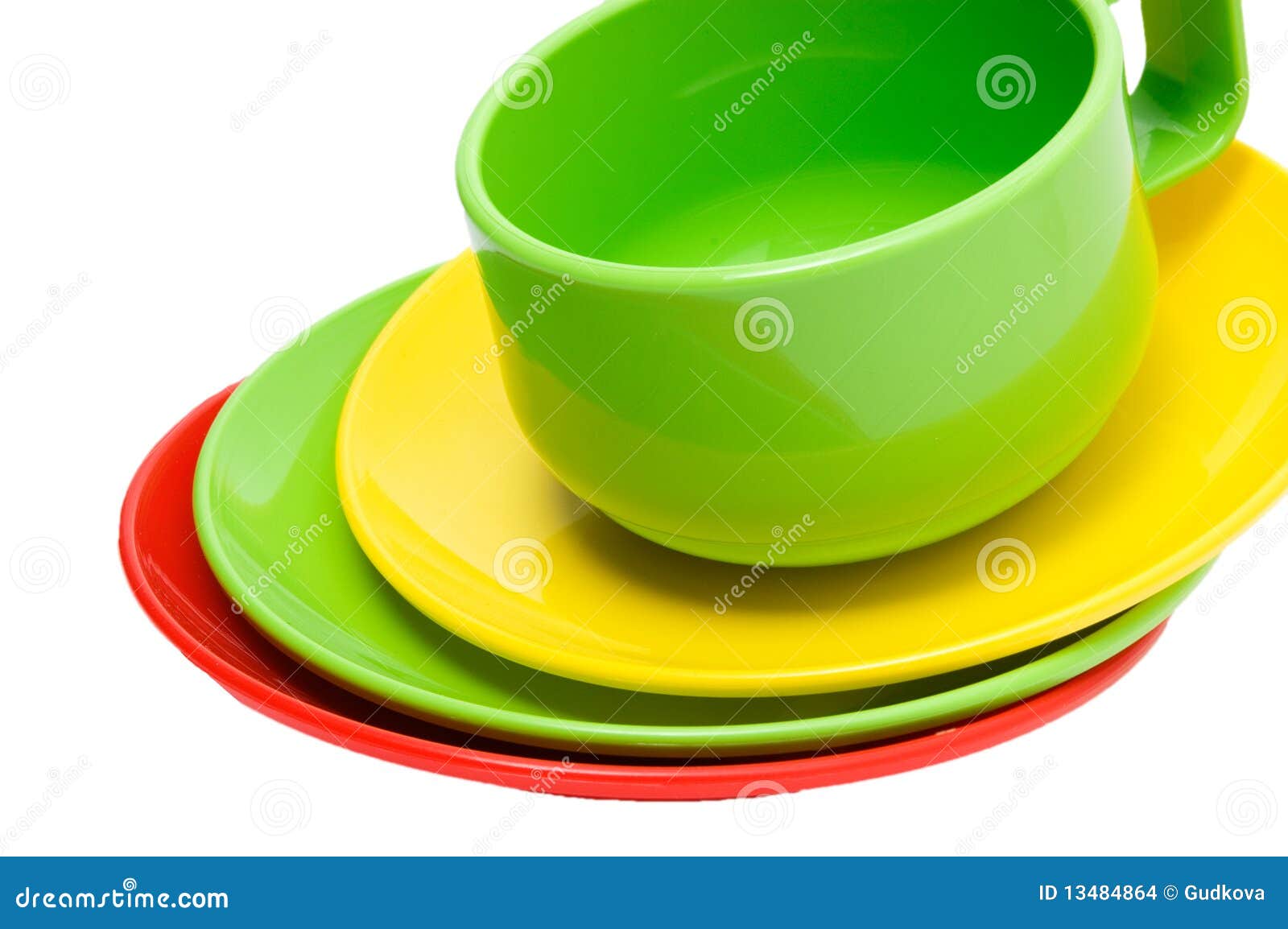 Cup and plates stock photo. Image of service, green, plastic - 13484864