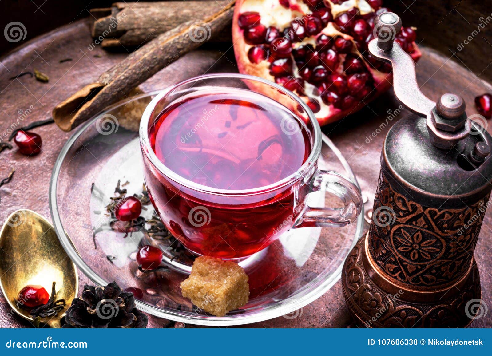 Cup of pomegranate tea stock photo. Image of ripe, spice - 107606330