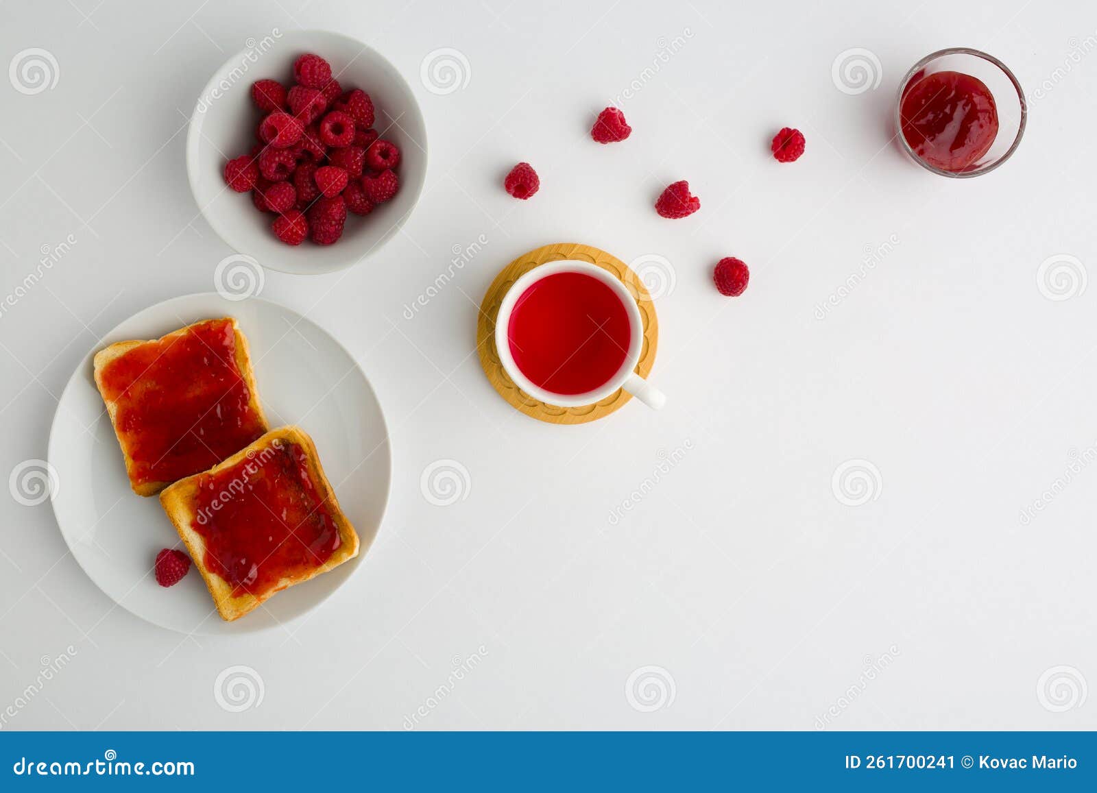 Cup of Red Tea and Toasted Bread with Raspberry Jam Stock Image - Image ...