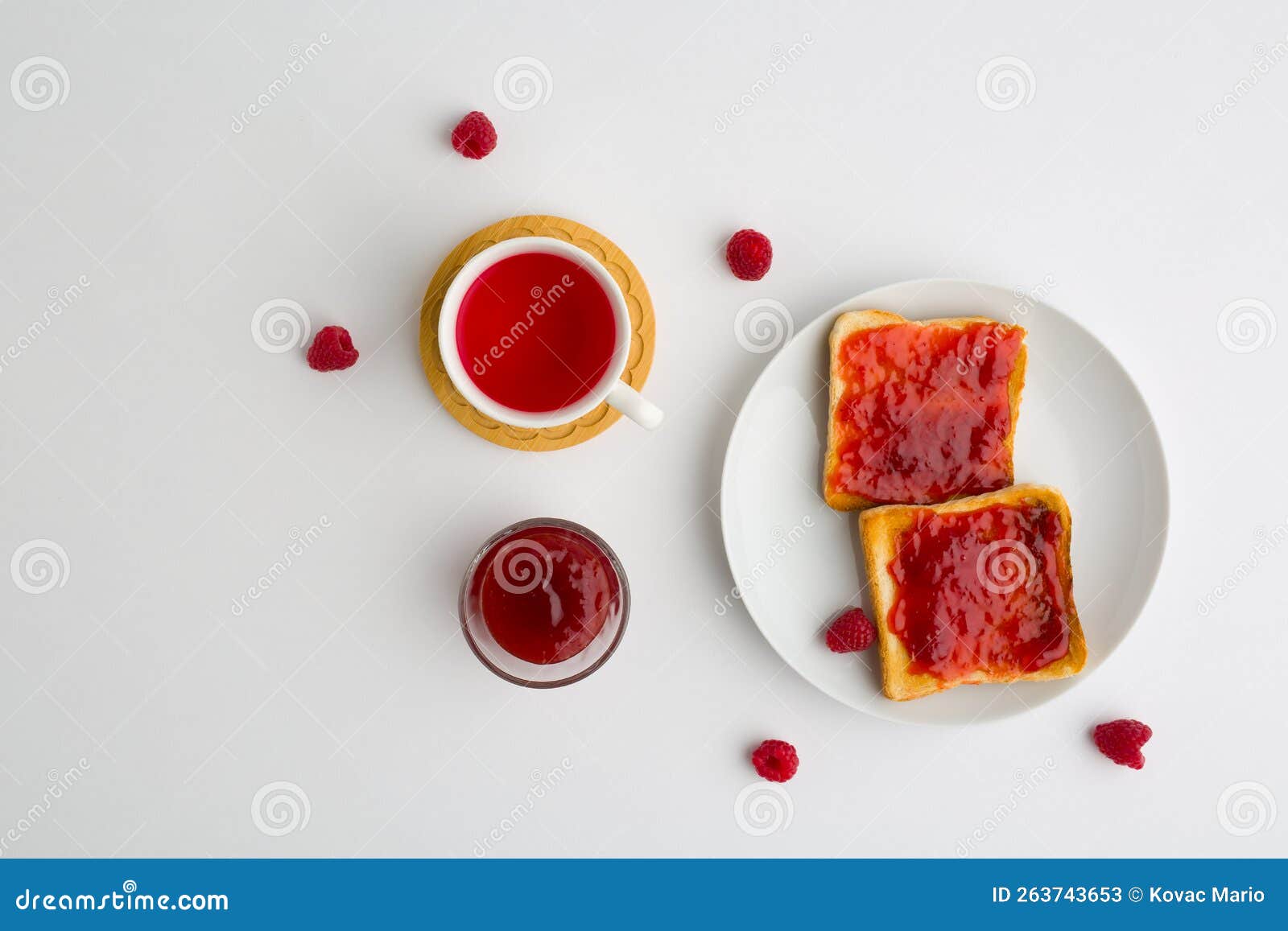 Cup of Red Tea and Toasted Bread with Raspberry Jam Stock Image - Image ...
