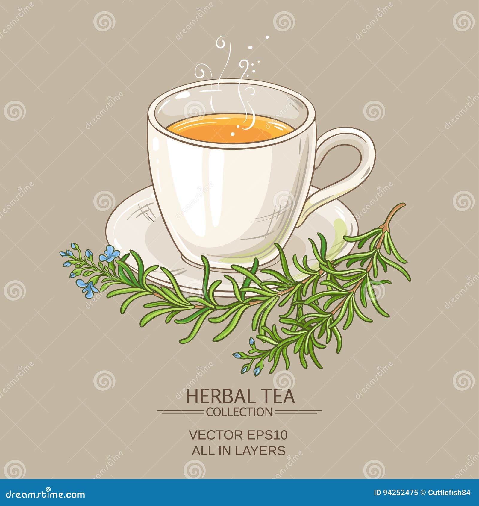 Cup of rosemary tea stock illustration. Illustration of rosemary - 94252475