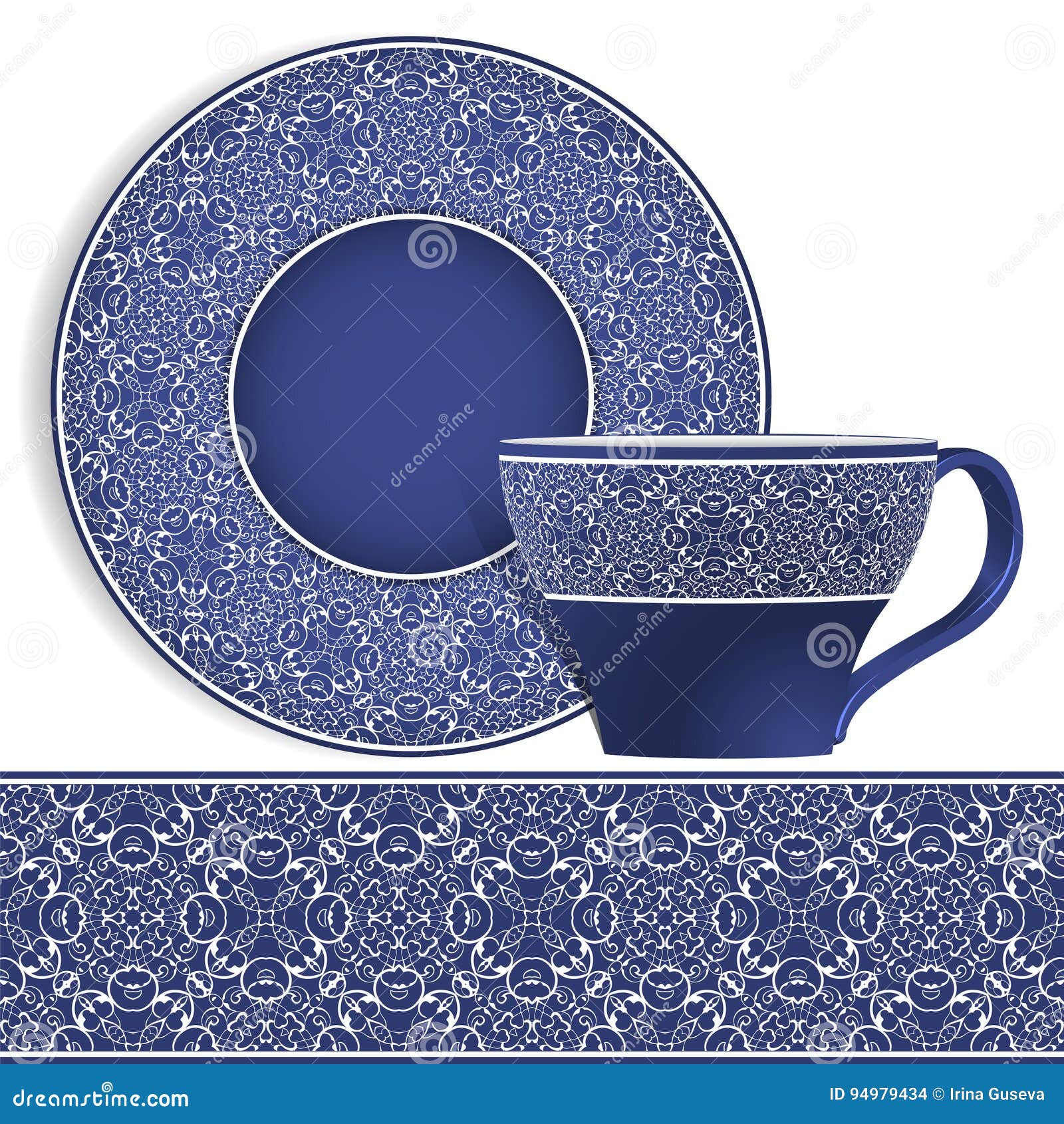 Cup and Saucer with Oriental Pattern. Stock Vector - Illustration of ...