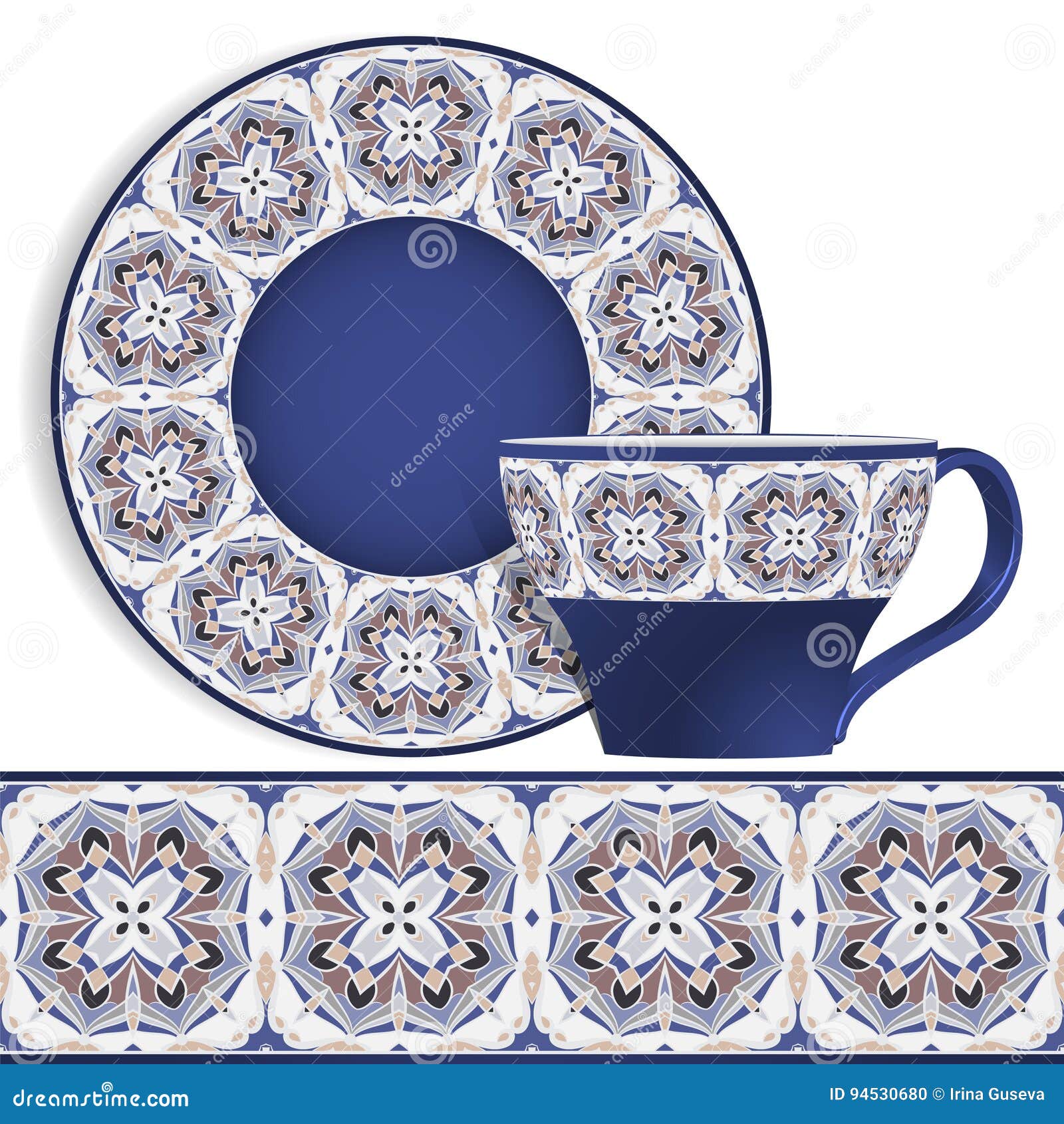 Cup and Saucer with Oriental Pattern. Stock Vector - Illustration of ...