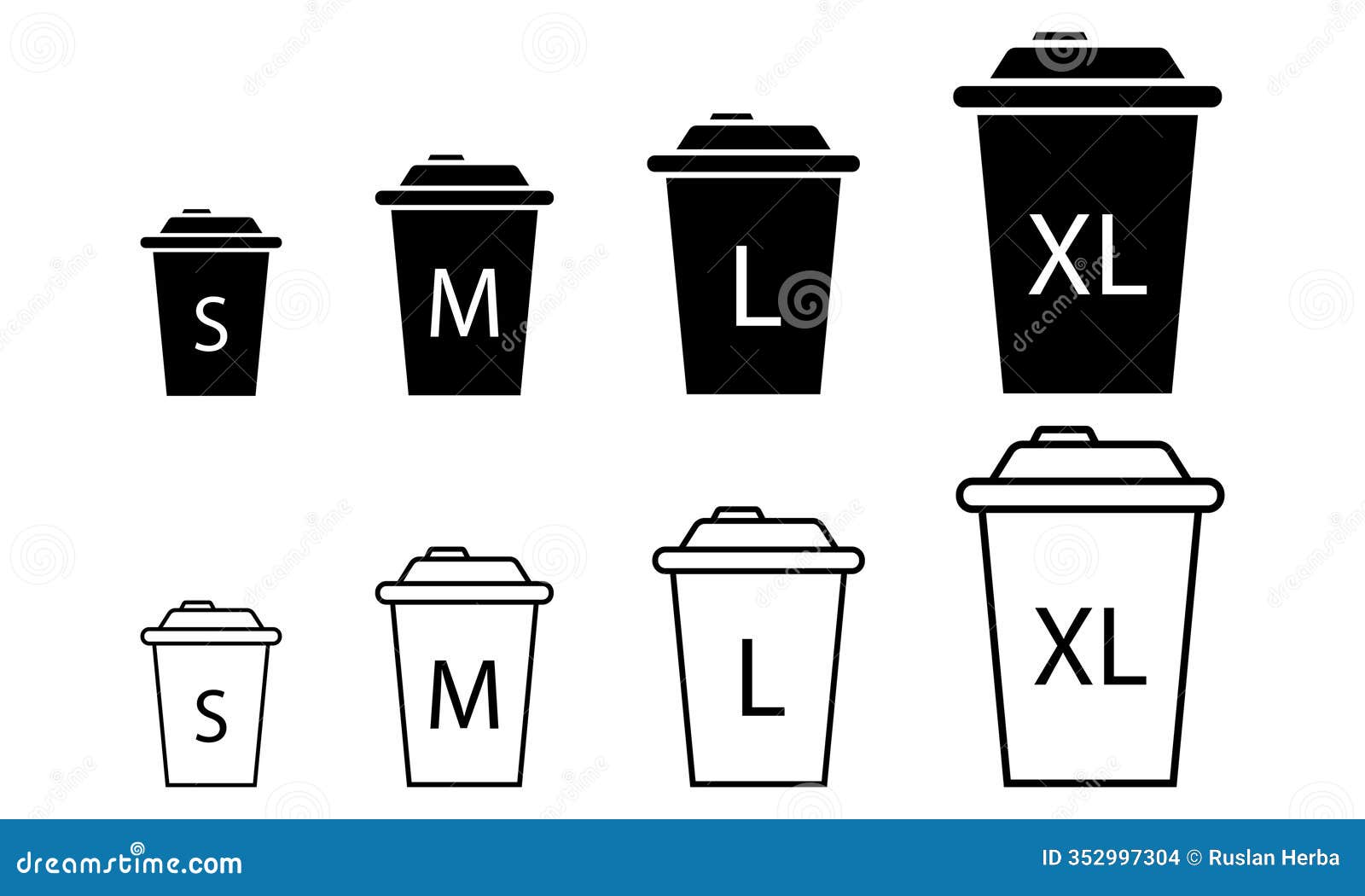 Cup Size Vector Icon Set. Paper Cup for Coffee : Small, Medium, Big ...