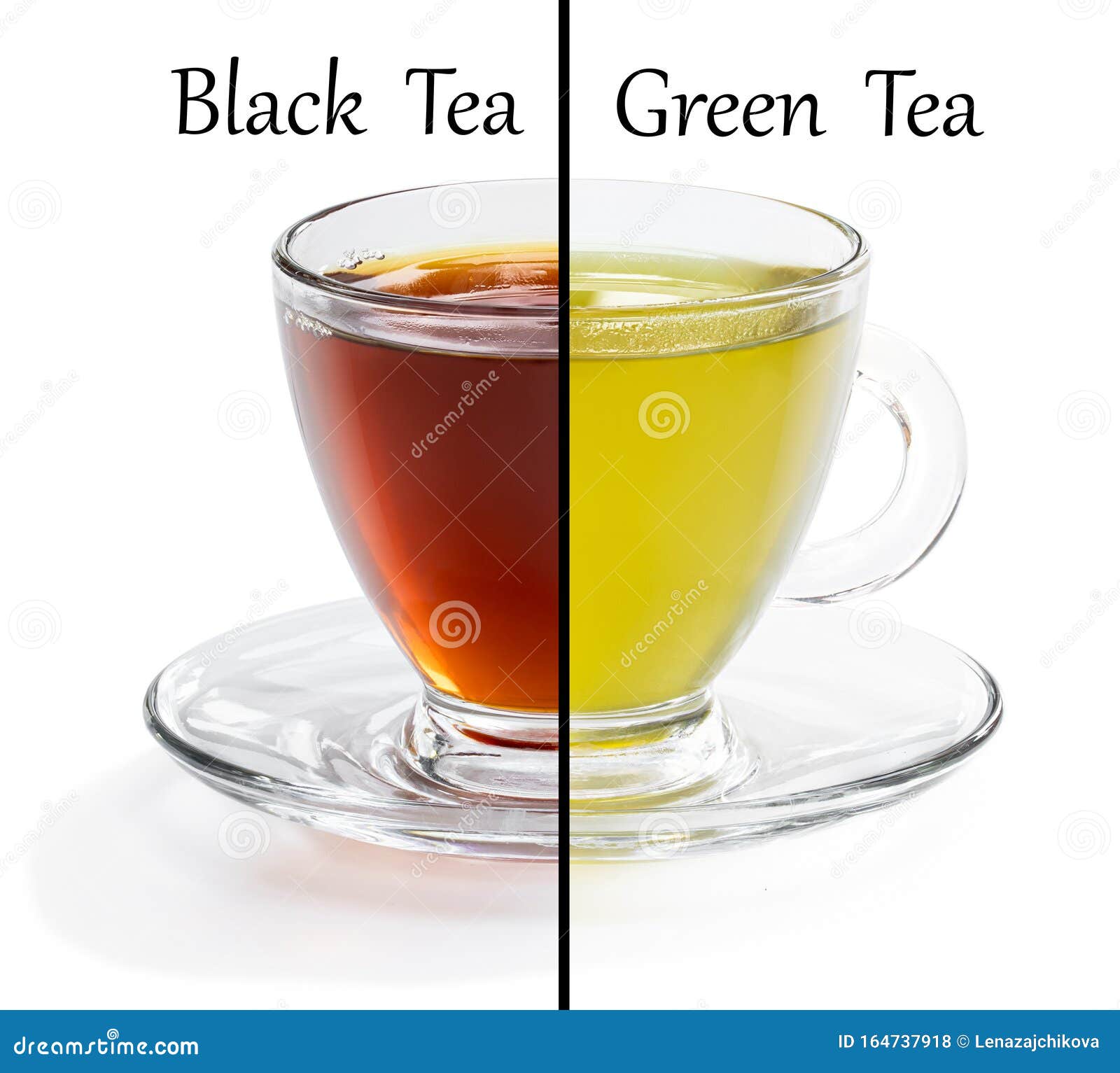 Cup Split in Half. Tough Choice Green Tea Vs Black Tea Concept Stock ...