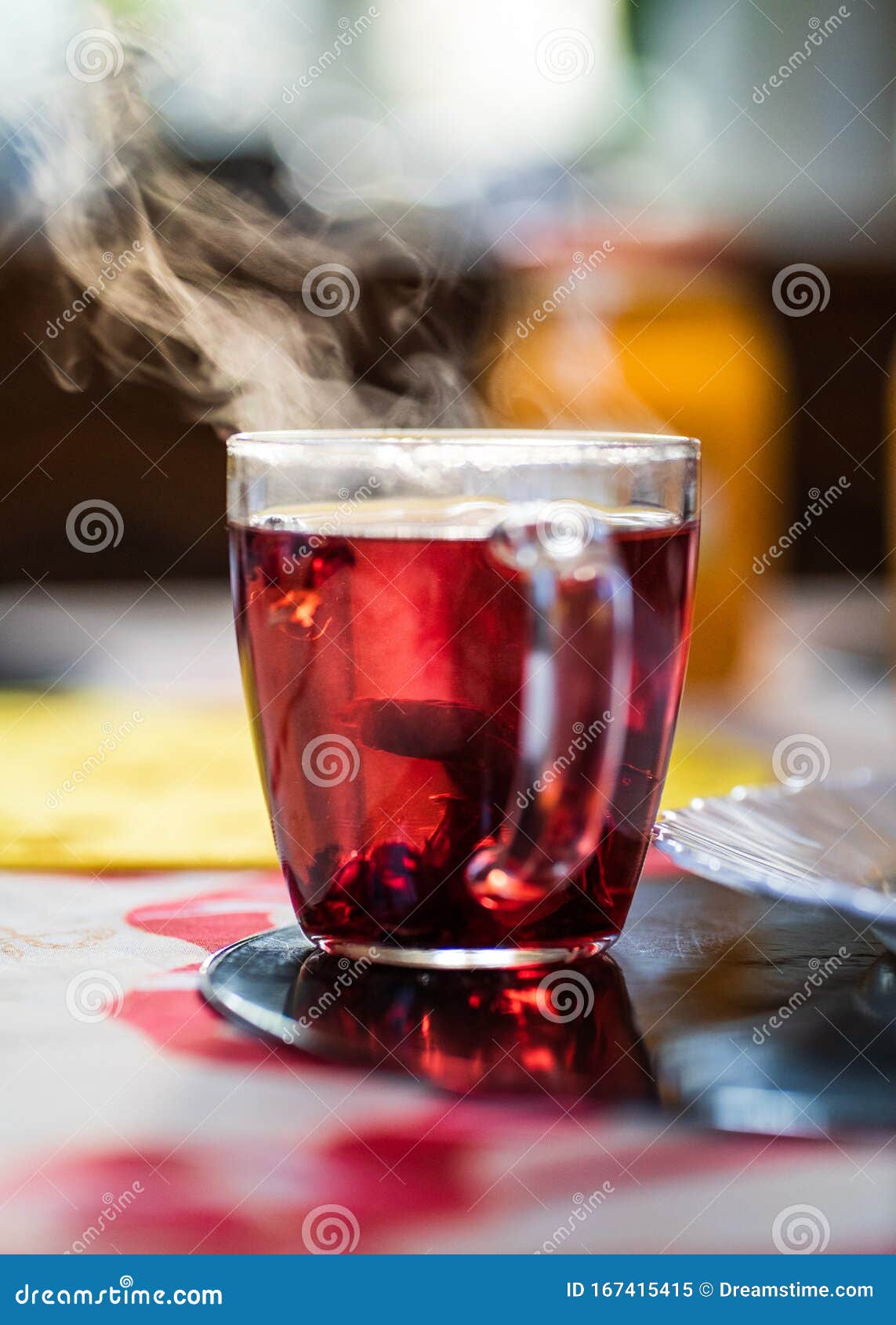 Cup of Steaming Hot Herbal Tea on Table in Daylight Stock Image - Image ...
