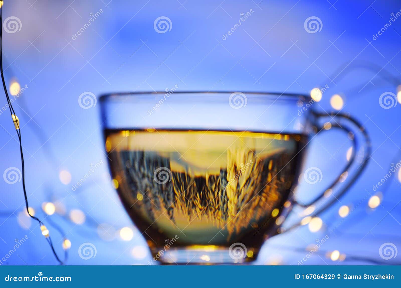 Cup of Tea Abstract Image without Focus on a Blue Winter Background ...