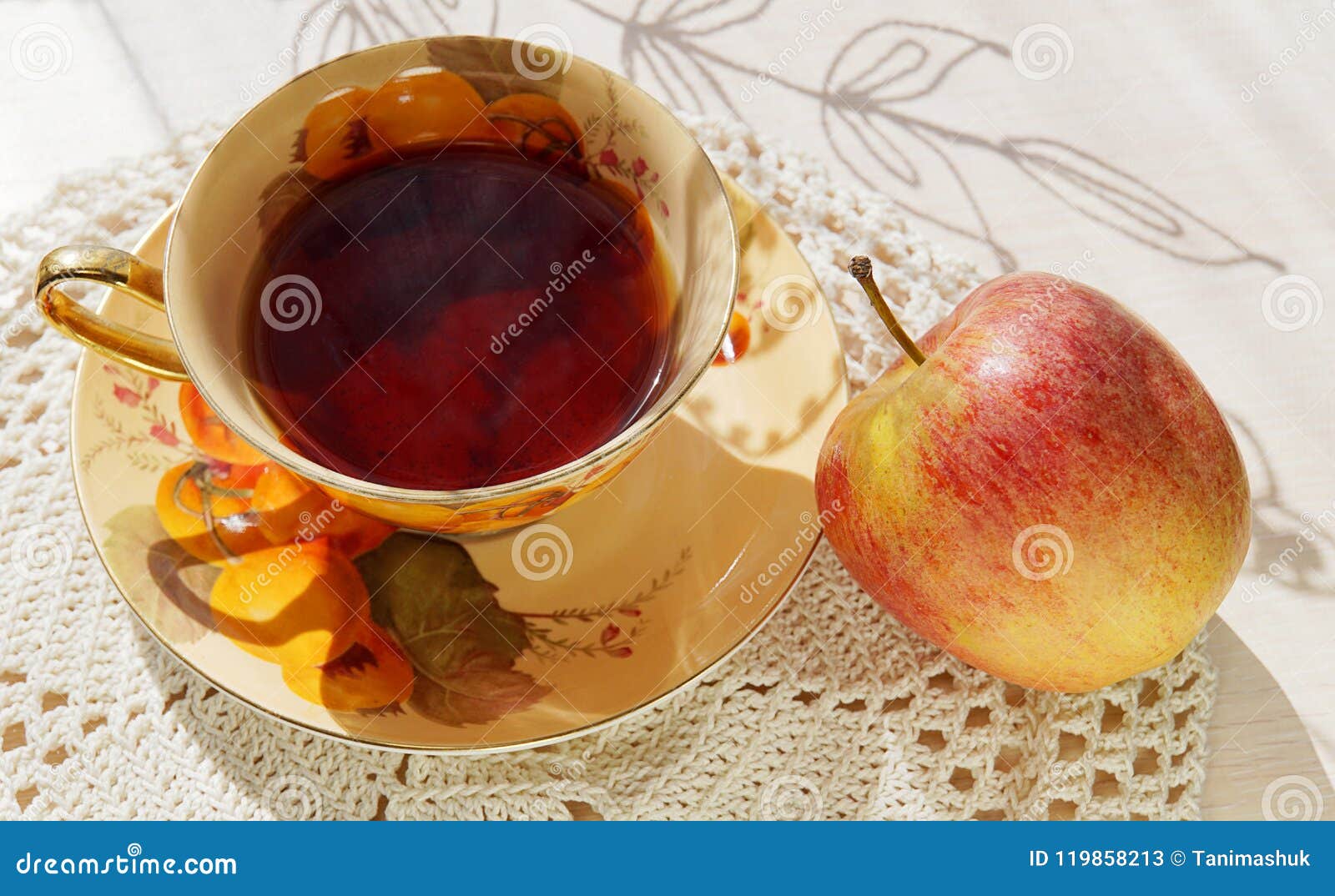 A cup of tea with an apple stock image. Image of morning - 119858213