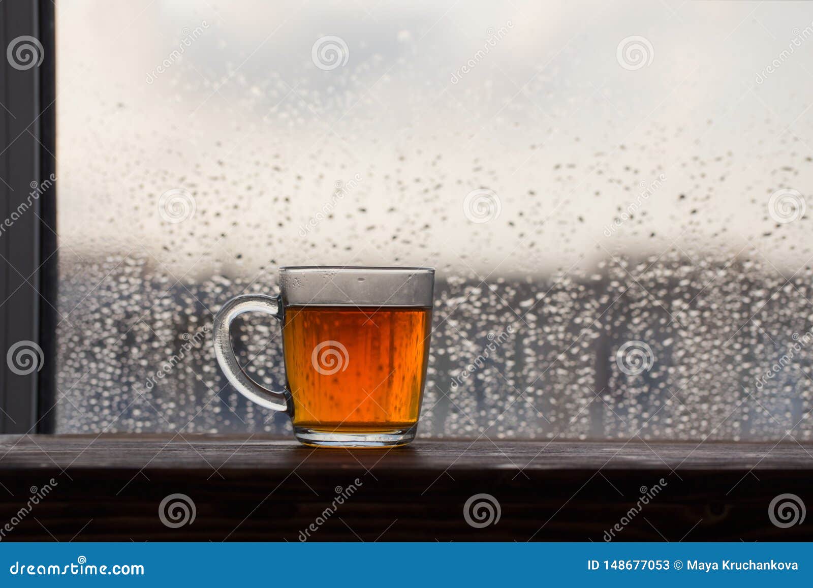 Cup of Tea on Background of Window with Raindrops Stock Image - Image ...