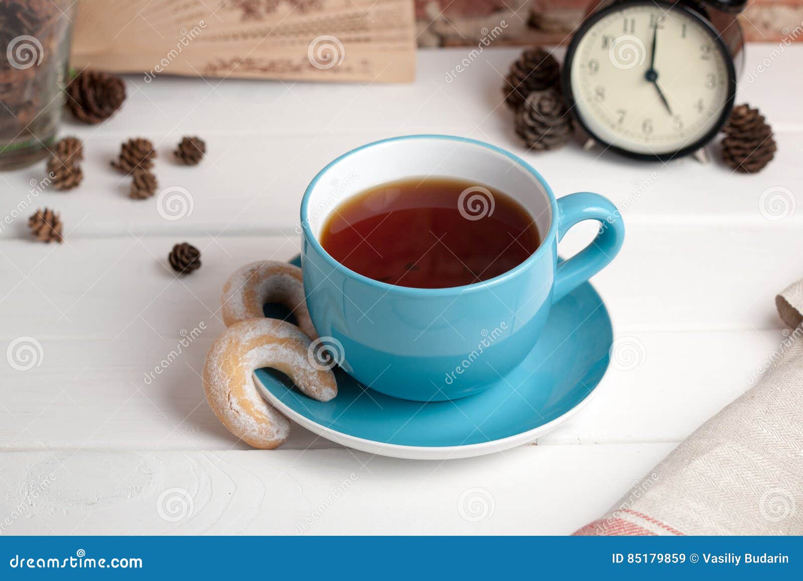 Cup of Tea with Biscuits. Five O`clock. Stock Image - Image of ...
