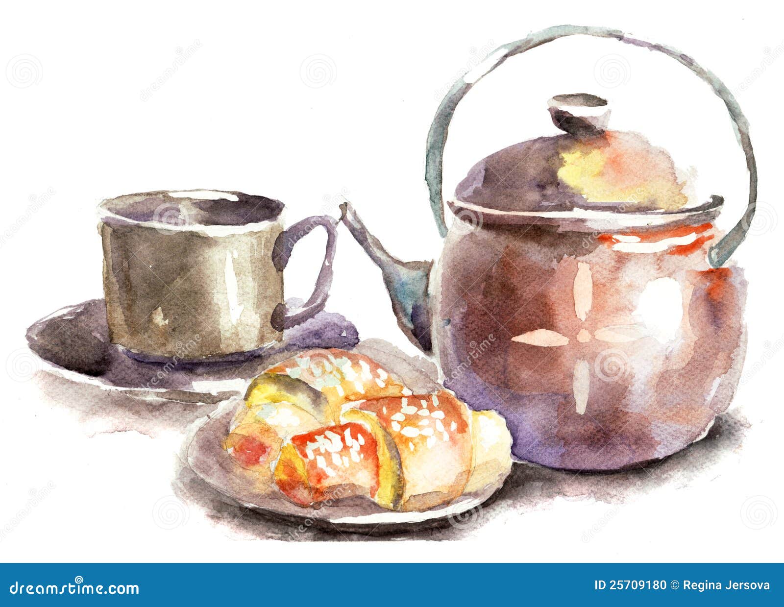 Cup of tea with buns stock illustration. Illustration of teapot - 25709180