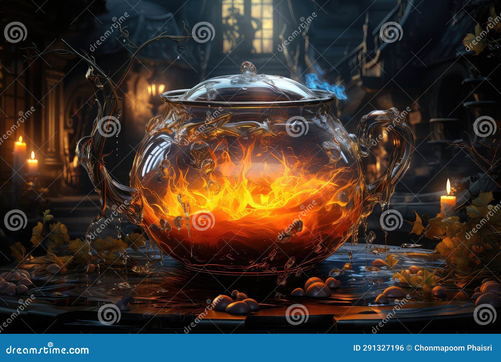 Cup of Tea with Burning Fire. 3d Render Illustration Stock Illustration ...