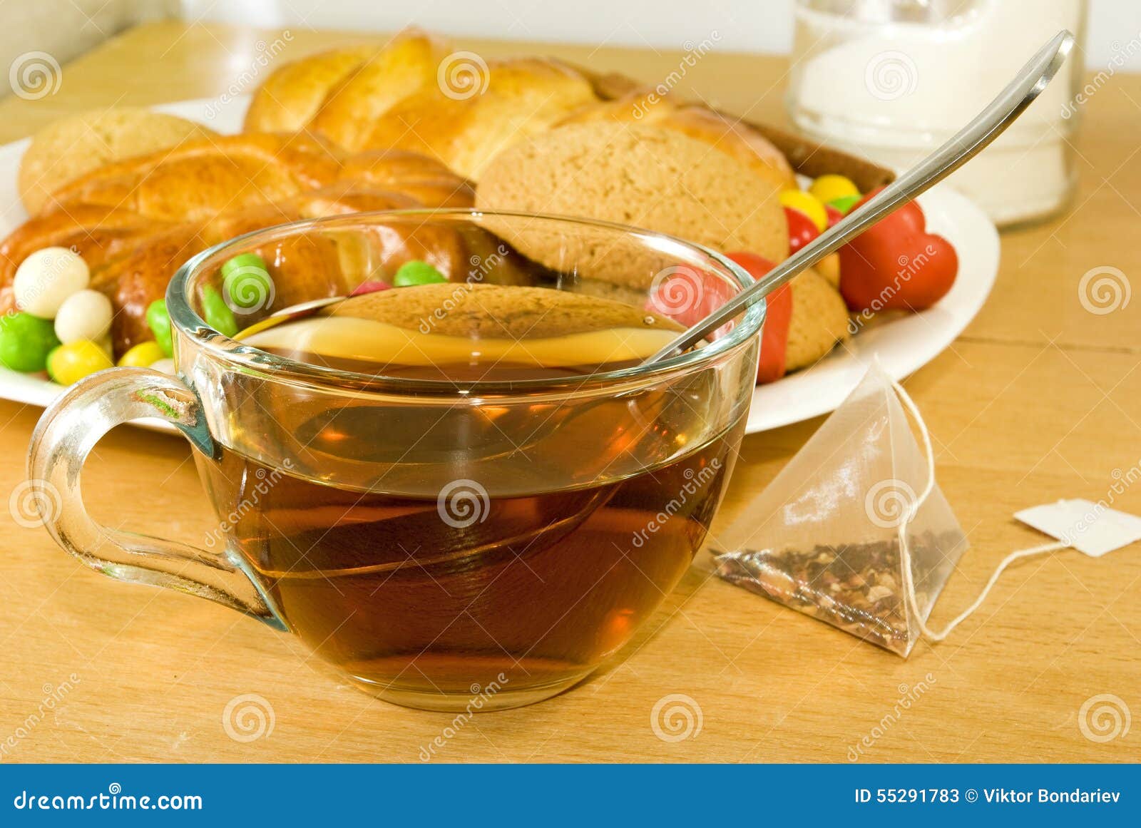 Cup of Tea, Cakes and Buns on the Table Stock Image - Image of nature ...