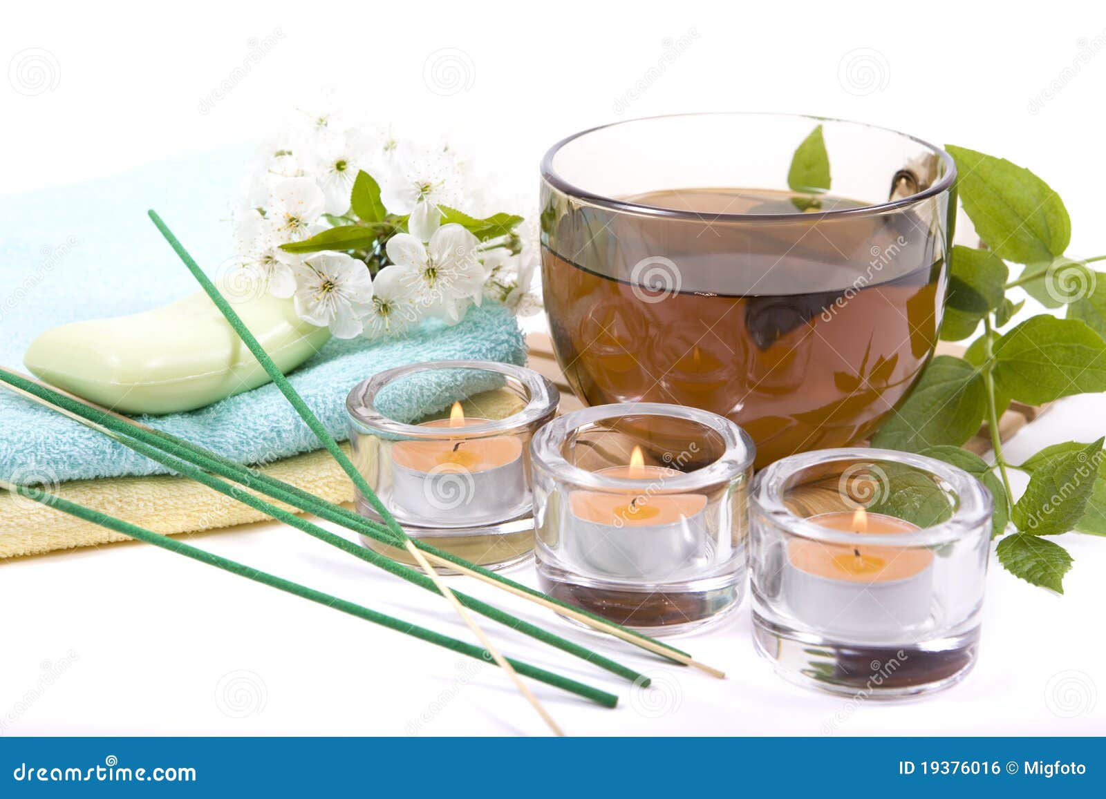 Cup of tea and candles stock photo. Image of green, mint - 19376016
