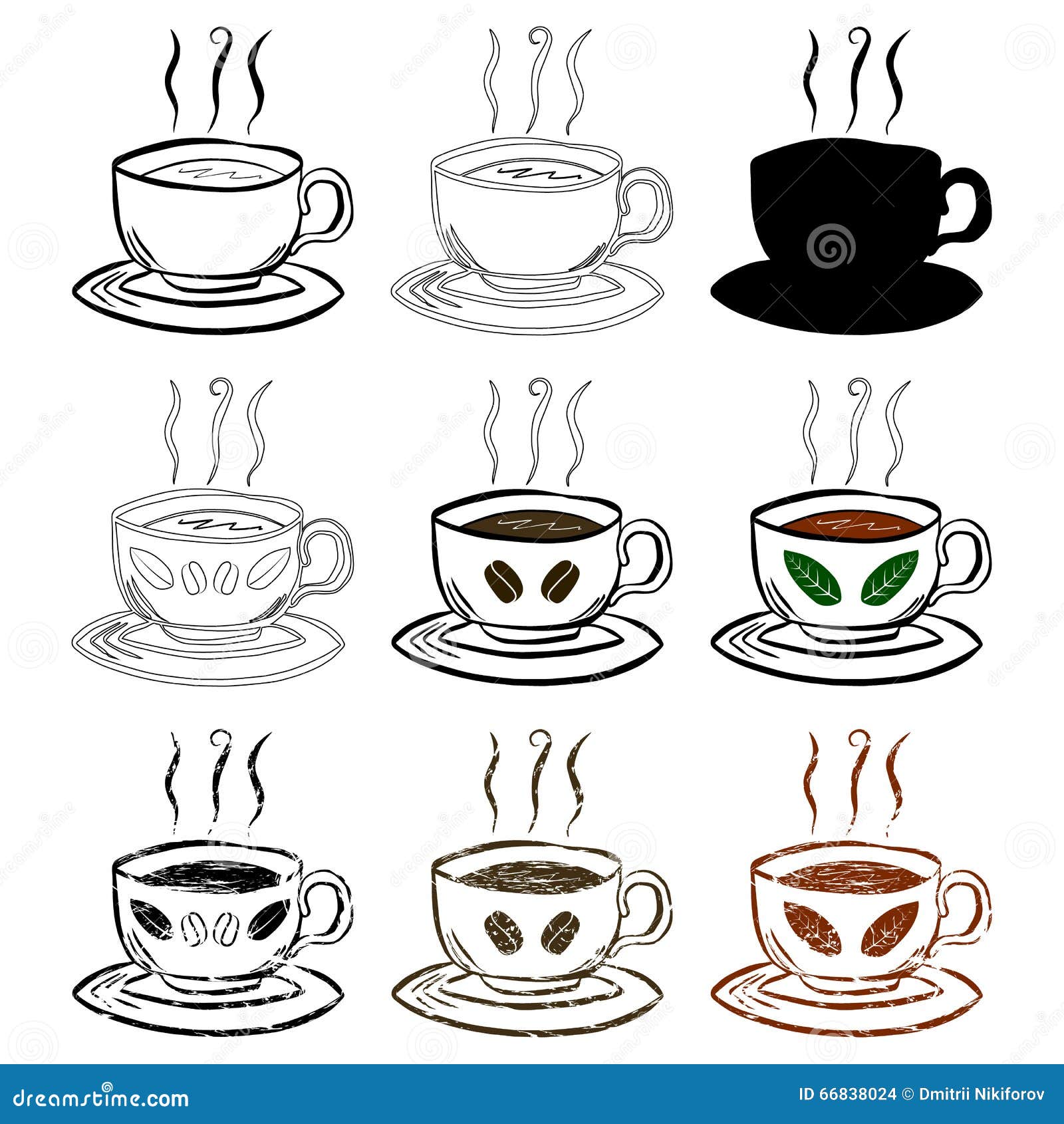 Cup of Tea and Coffee Hand Drawn Set Stock Vector - Illustration of ...