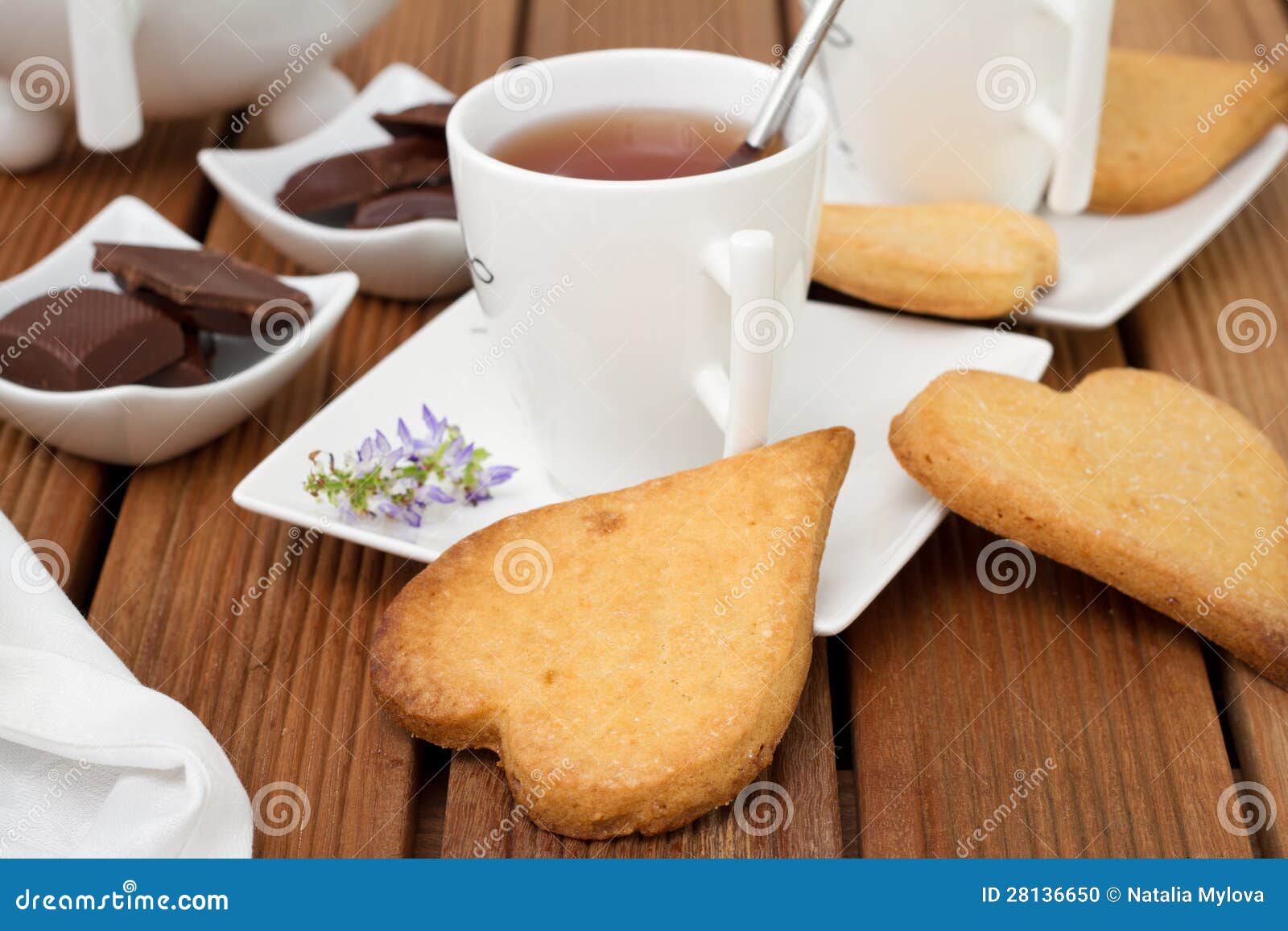 Cup of tea with cookies stock photo. Image of food, valentine - 28136650