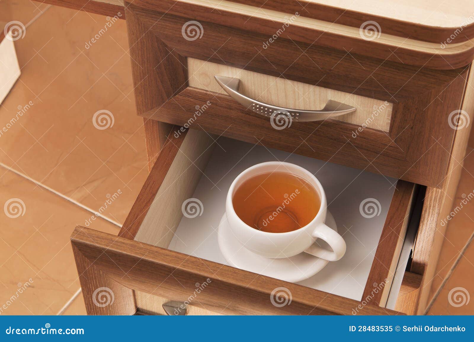 Cup of tea in desk drawer stock image. Image of nonalcoholic - 28483535