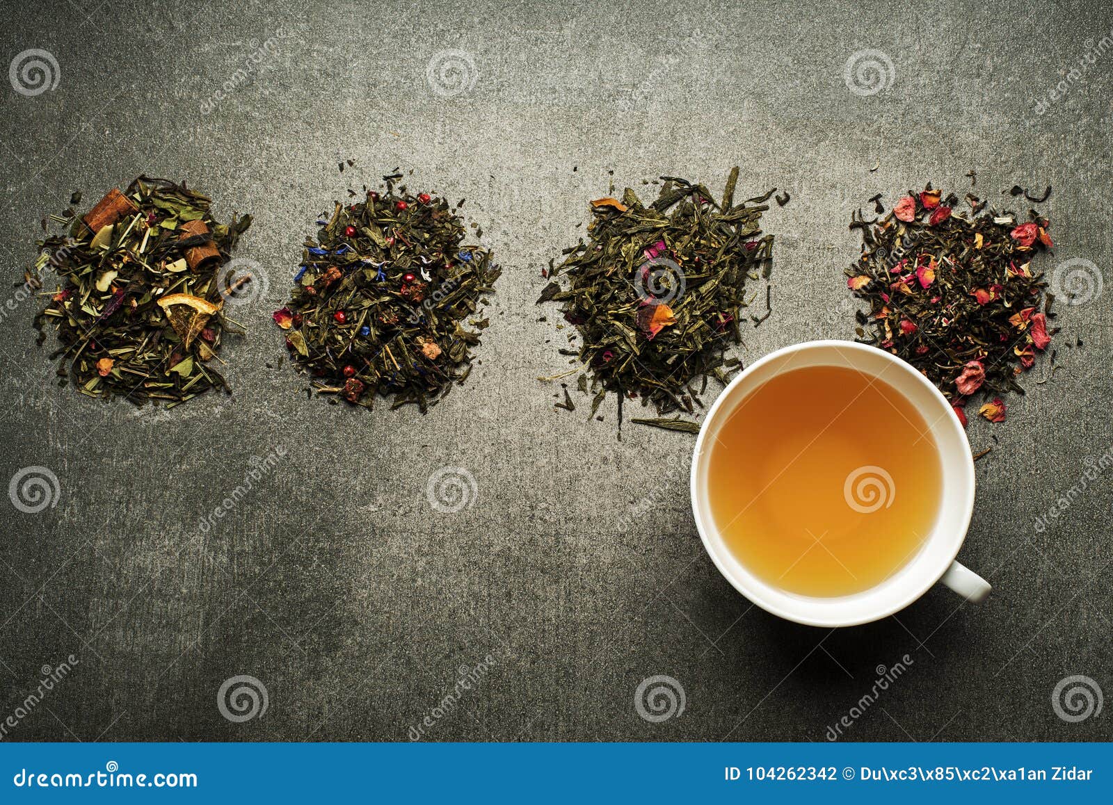 Tea in Cup with Dry Teas and Herbs Collection Stock Photo - Image of ...