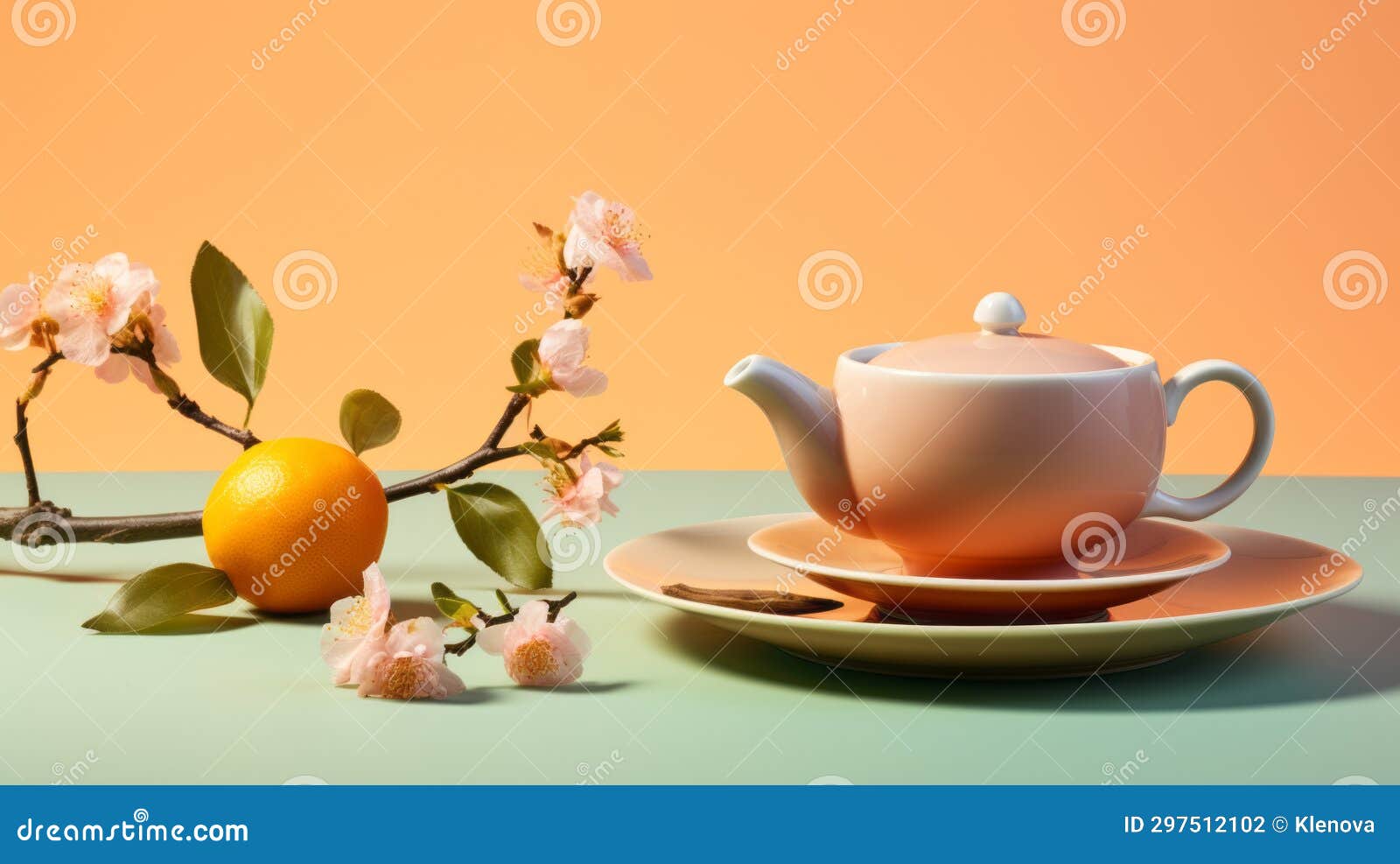 A Cup of Tea and Flowers on Colorful Background Stock Photo - Image of ...