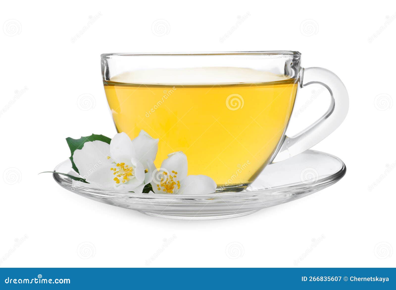 Cup of Tea and Fresh Jasmine Flowers Isolated on White Stock Image ...