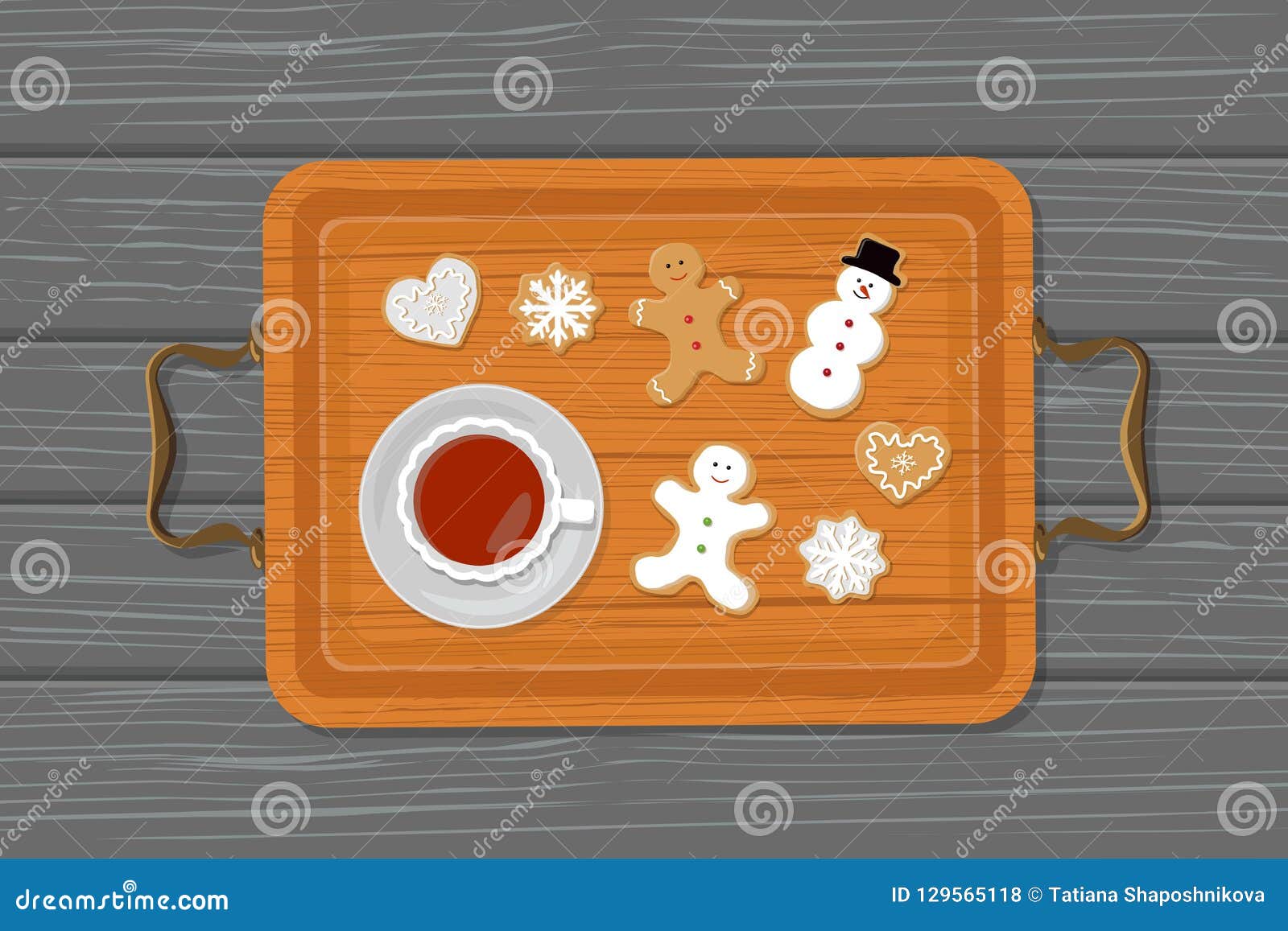 Cup of Tea and Gingerbread on Tray Stock Illustration - Illustration of ...