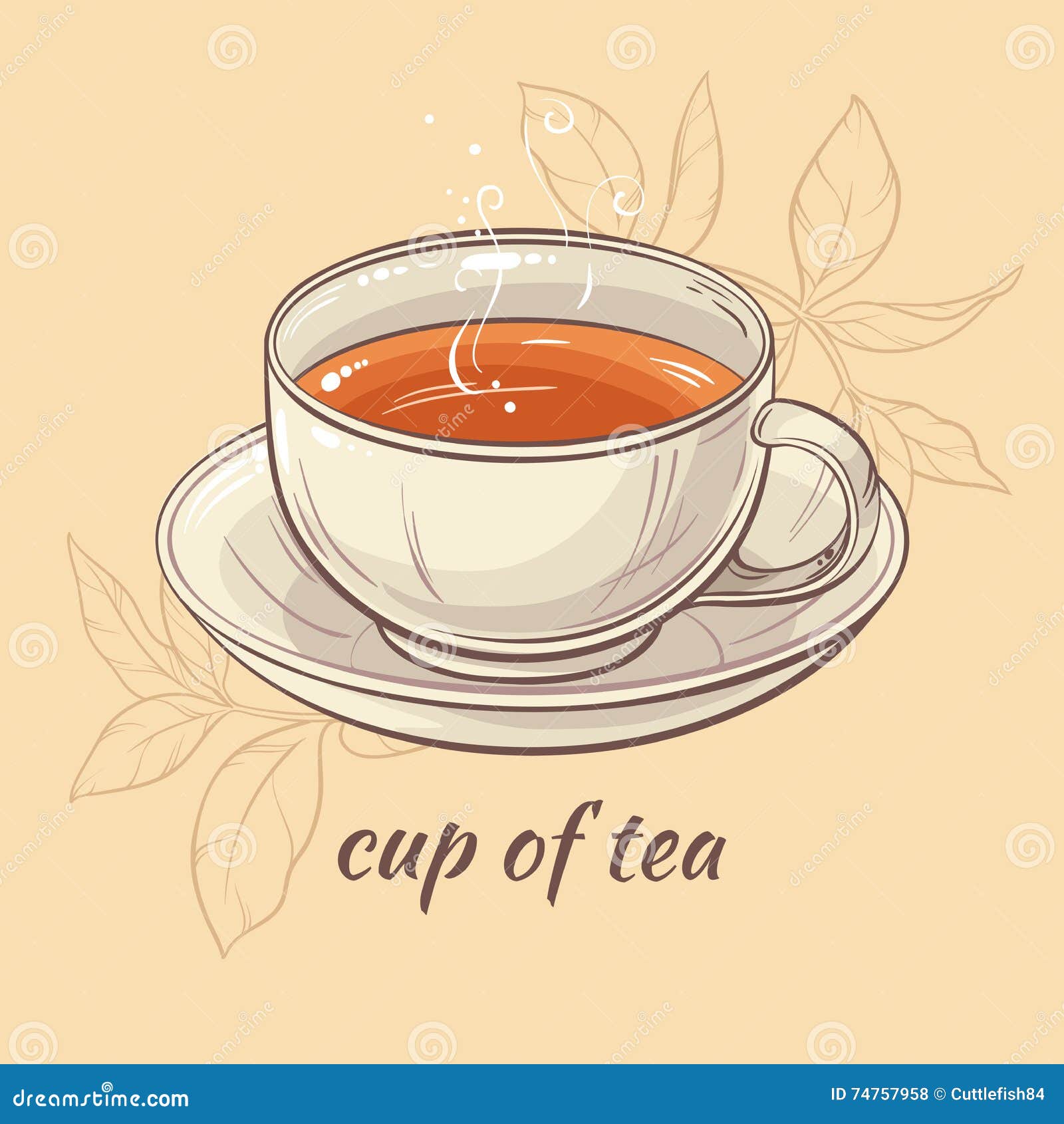 Cup of tea stock vector. Illustration of time, vector - 74757958