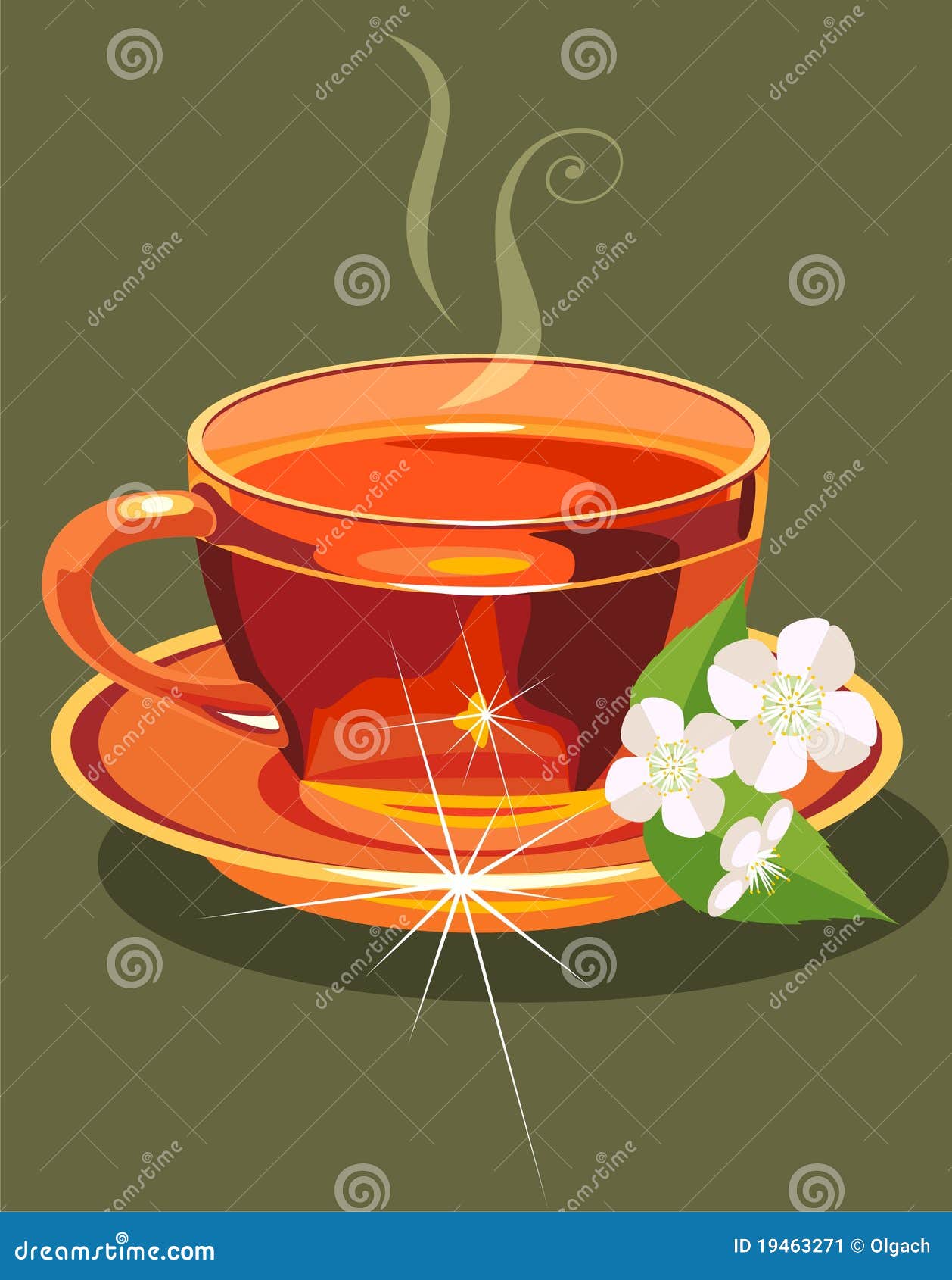 Cup of tea with jasmine stock vector. Illustration of glass - 19463271
