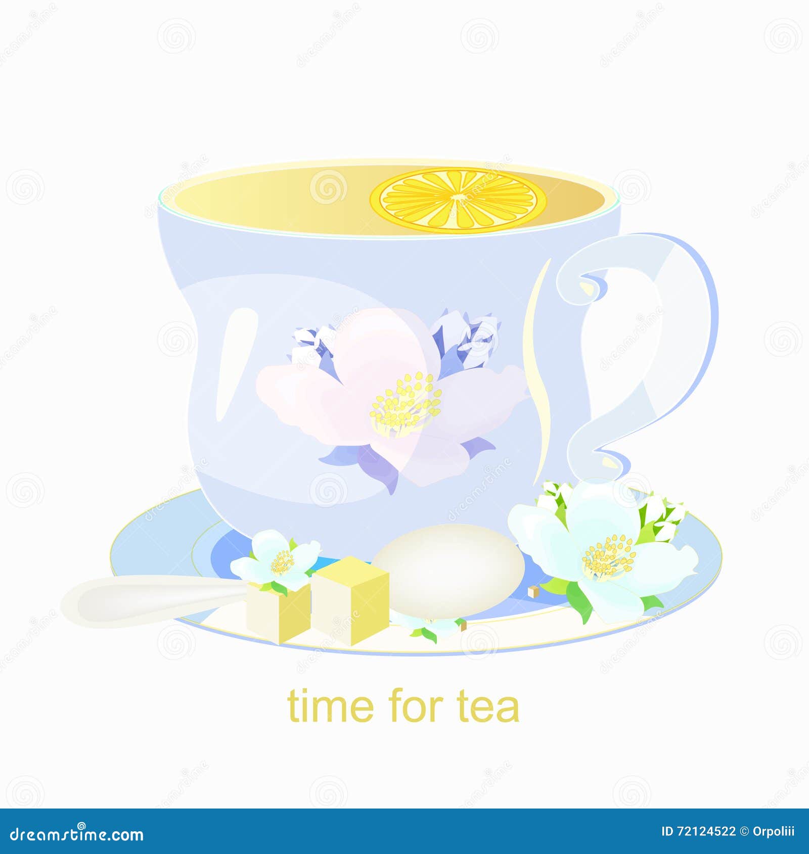 Cup of Tea and Jasmine on a White Background. Vector Illustration Stock ...