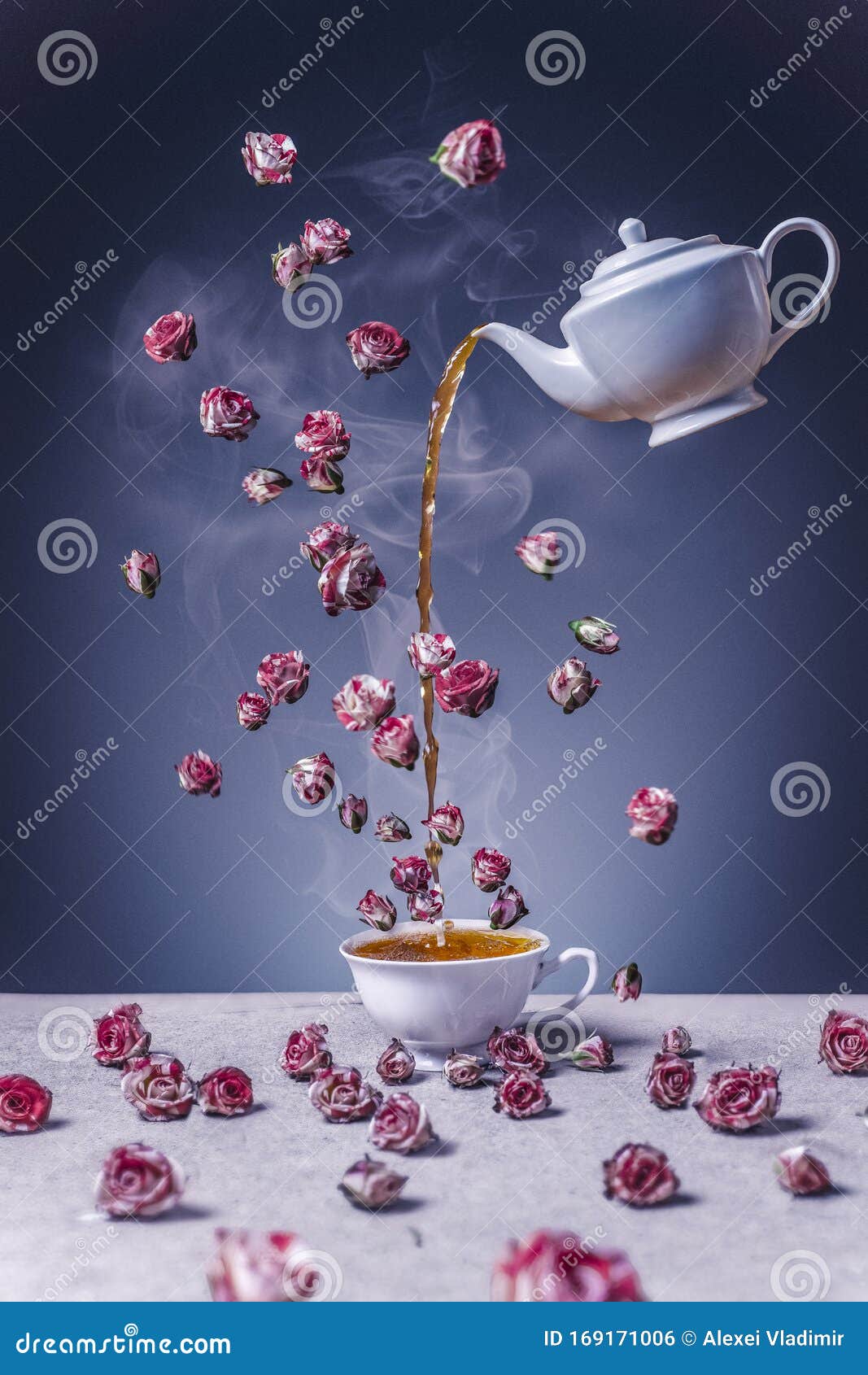 Cup of Tea with Kettle and Roses Stock Photo - Image of petal, creative ...