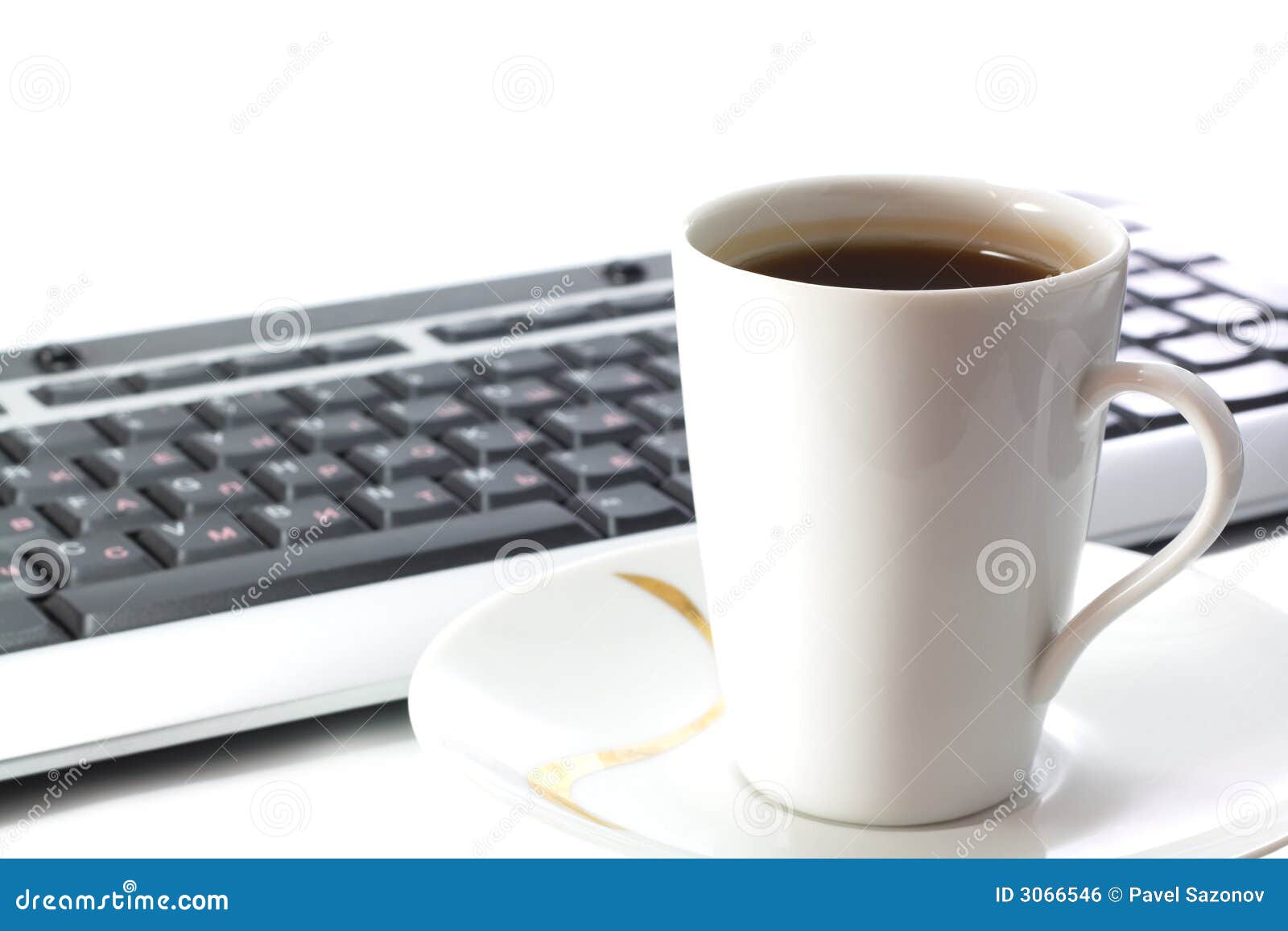 Cup of tea and keyboard stock photo. Image of porcelain - 3066546