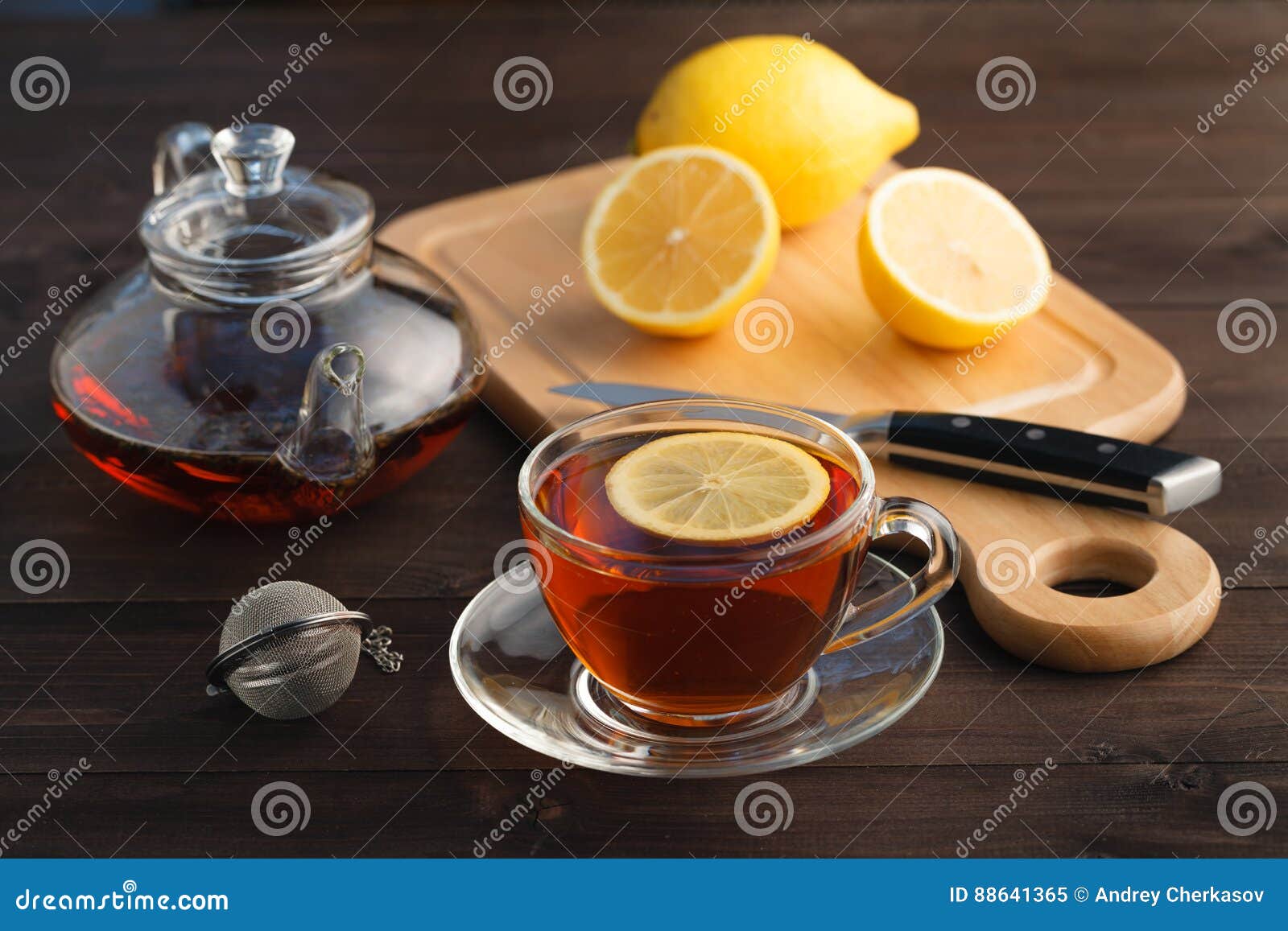 Cup of Tea with Lemon on Table Close-up Stock Image - Image of ...