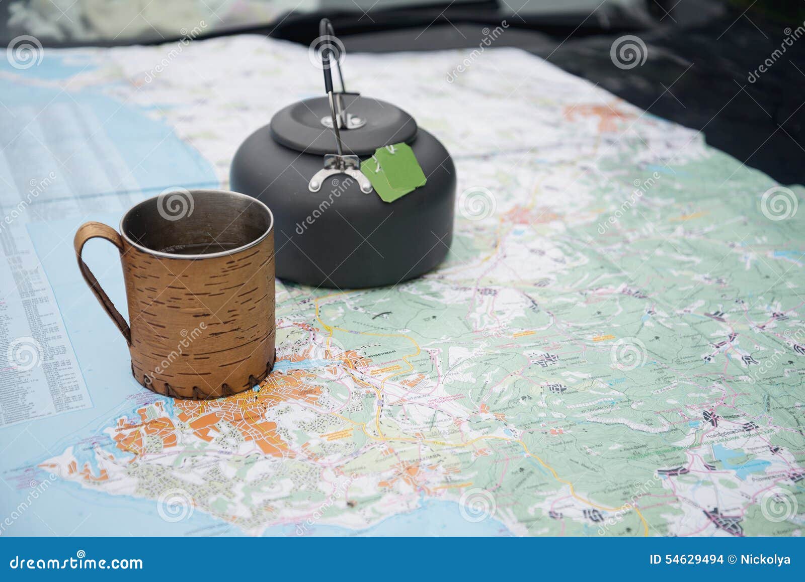 Cup of tea and map stock photo. Image of plan, paper - 54629494