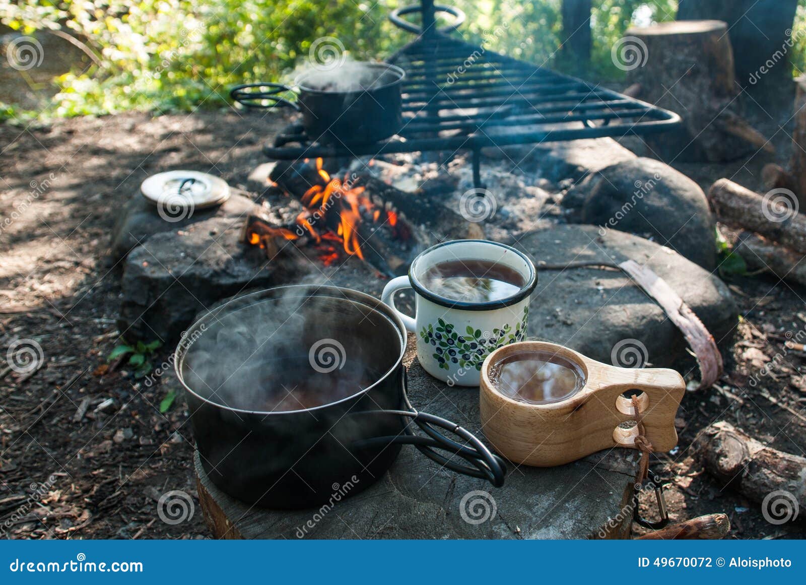 A cup of tea outdoors stock photo. Image of kuksa, vapour - 49670072