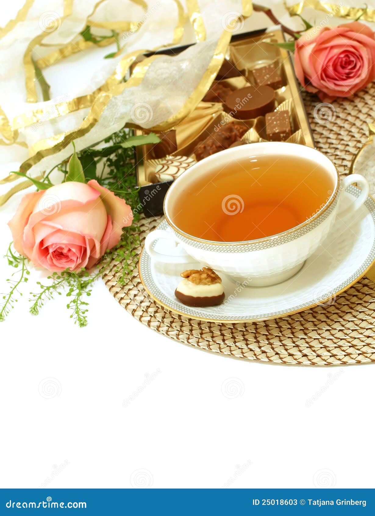 Cup of Tea and Pink Roses - Holiday Composition Stock Image - Image of ...