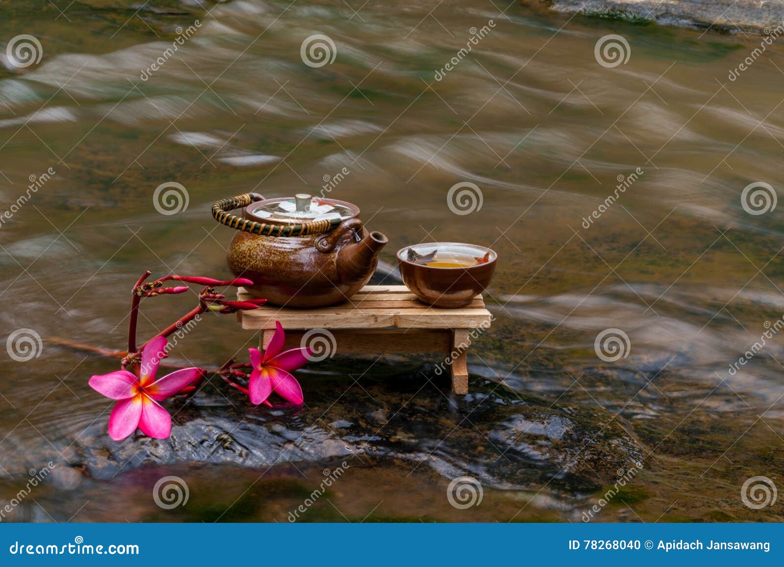 Cup of Tea Placed on a Wooden Table in a Small Stream of Water F Stock ...