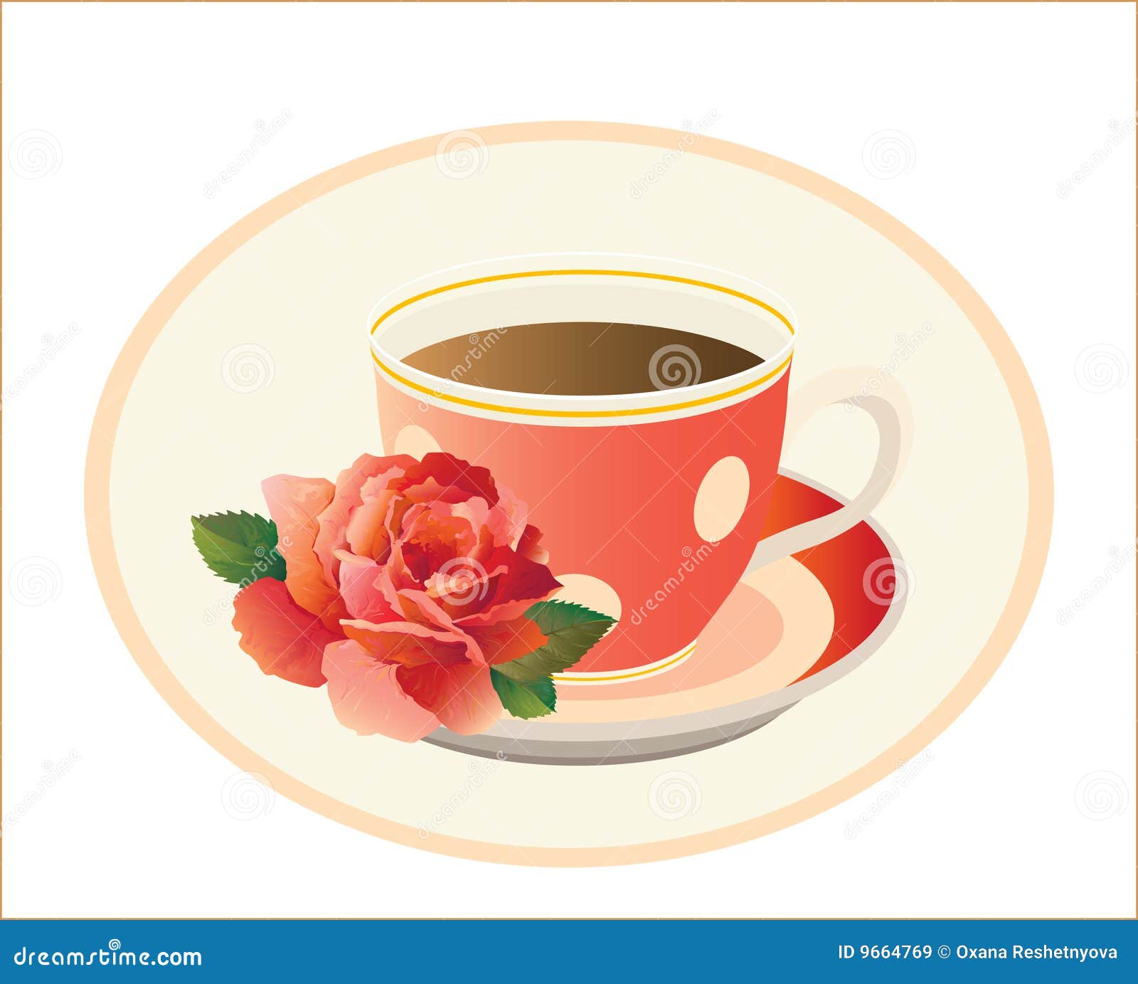Cup of tea with rose stock vector. Illustration of flor - 9664769