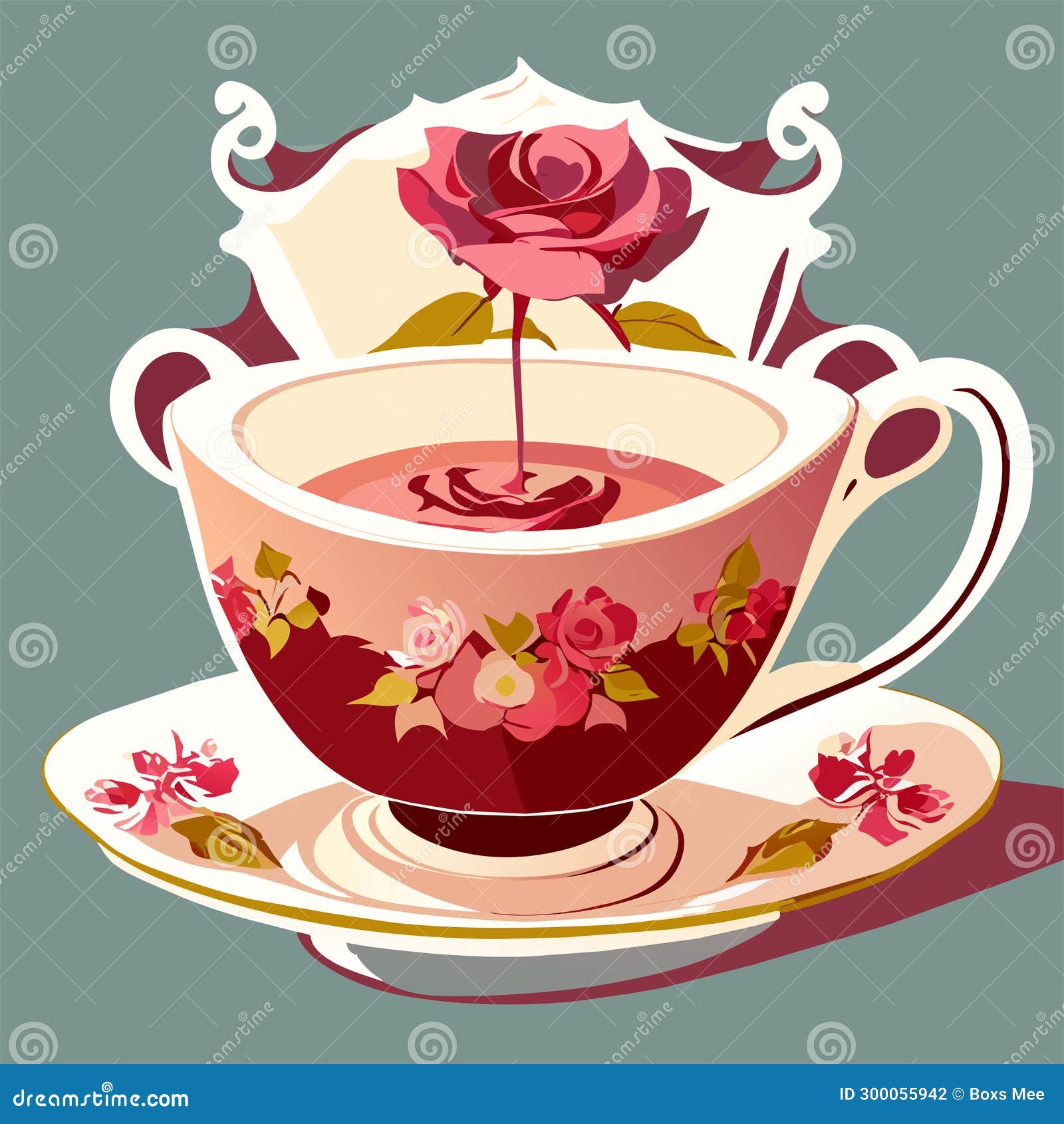 Cup of Tea with Rose Flower. Vector Illustration in Flat Style AI ...