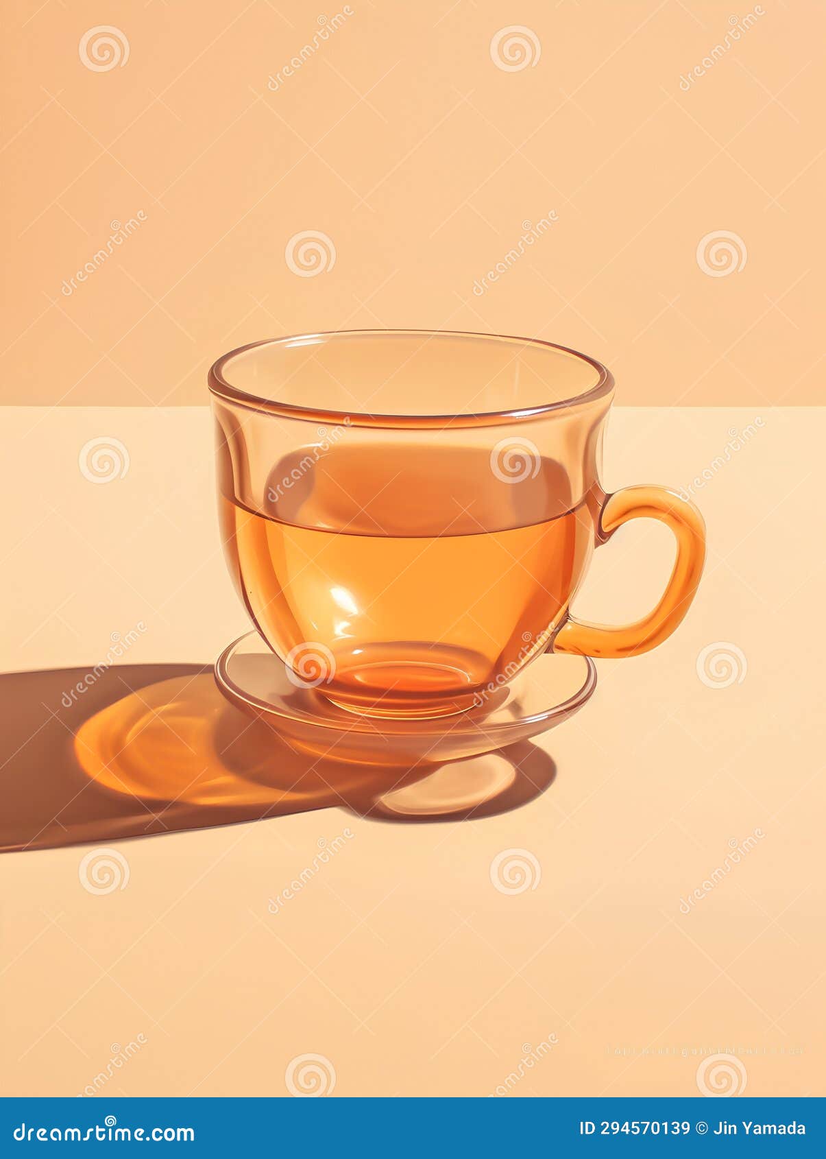 Cup of Tea with Shadow on Orange Background. 3d Illustration Stock ...
