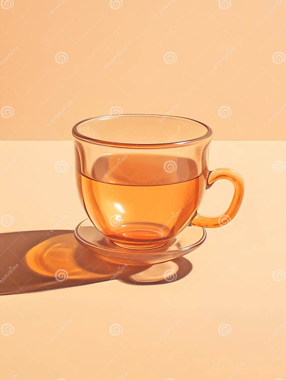 Cup of Tea with Shadow on Orange Background. 3d Illustration Stock ...