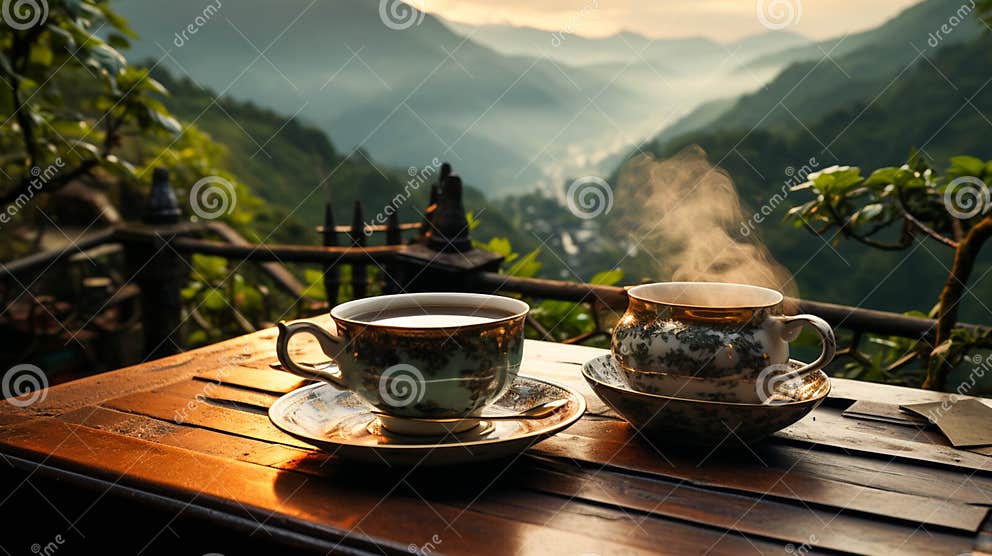 A Cup of Tea with Smoke Mountain in the Background Stock Photo - Image ...