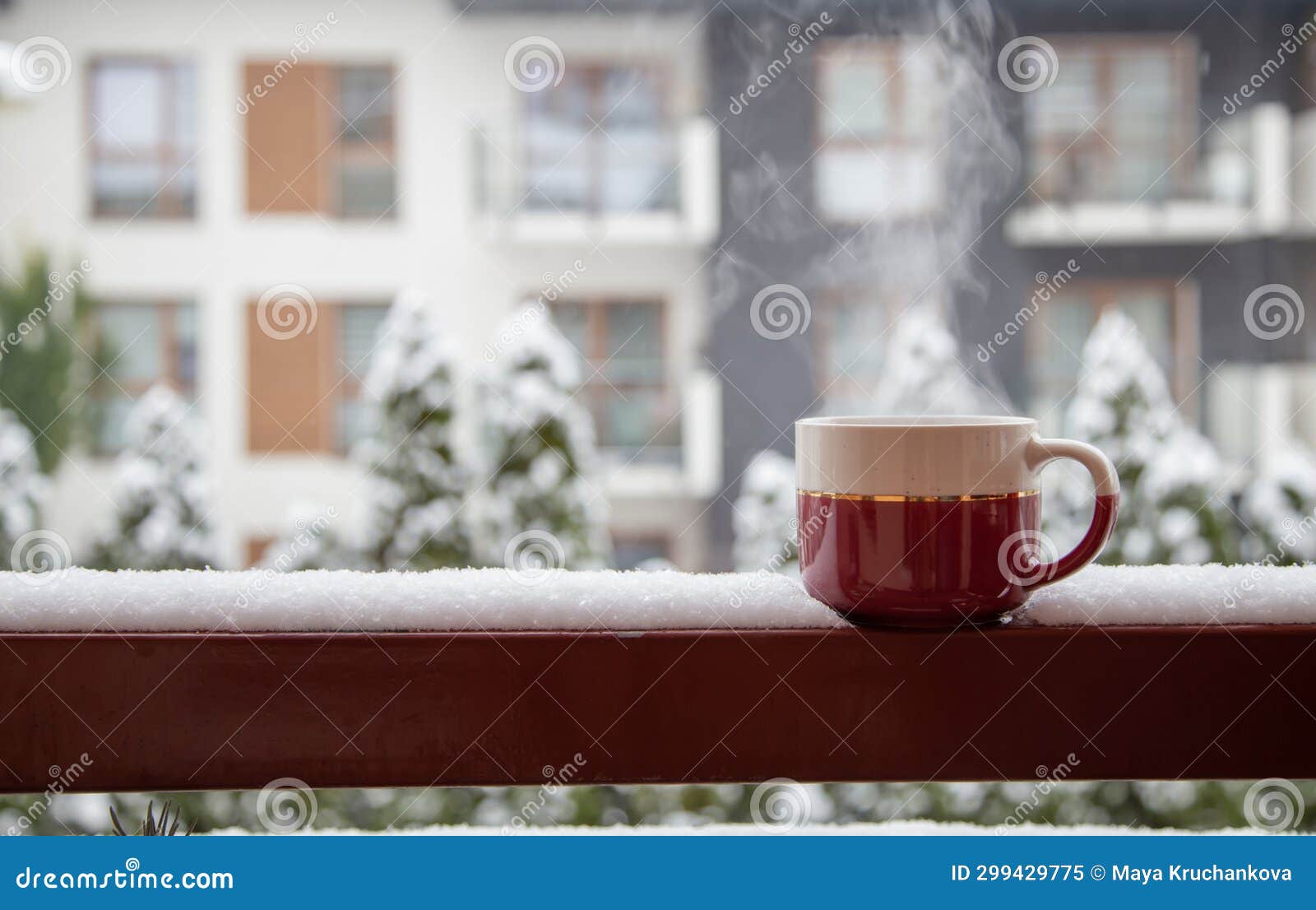Cup of Tea in Snow on Balcony in Winter Stock Image - Image of relax ...