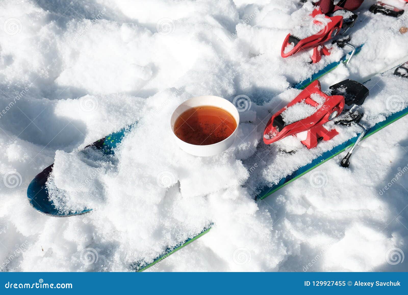 Cup of Tea in the Snow and Ski Stock Image - Image of outdoor, season ...