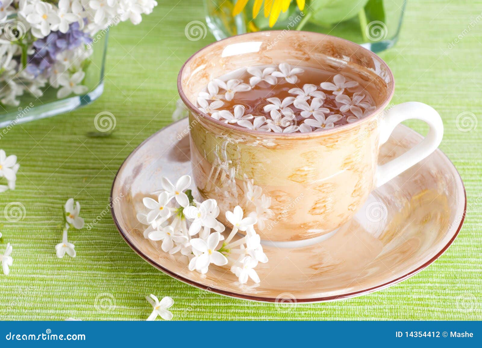 Cup of Tea and Spring Branch Stock Photo - Image of soothing, lilac ...