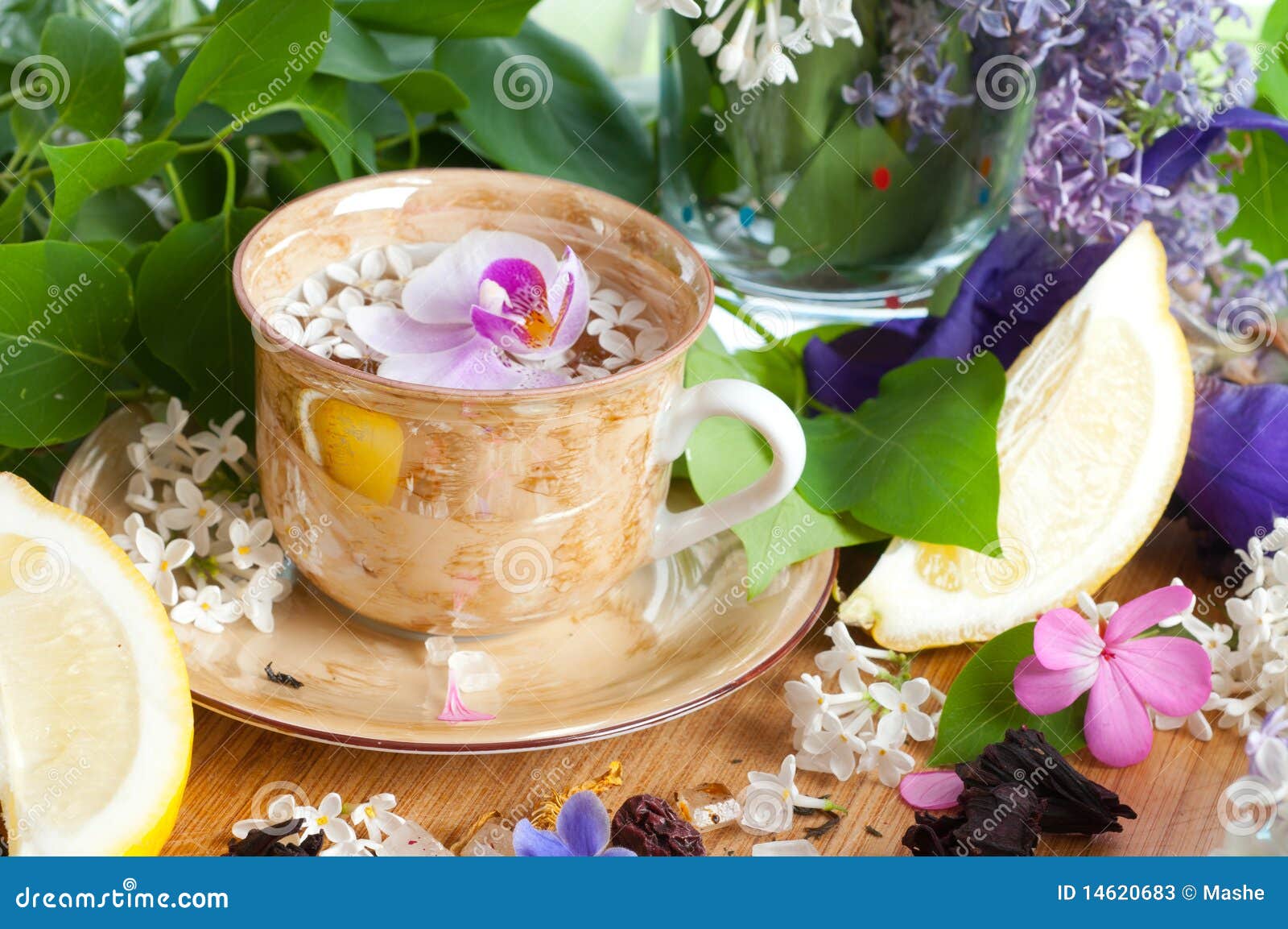 Cup of Tea and Spring Branch Stock Image - Image of herbal, lilac: 14620683