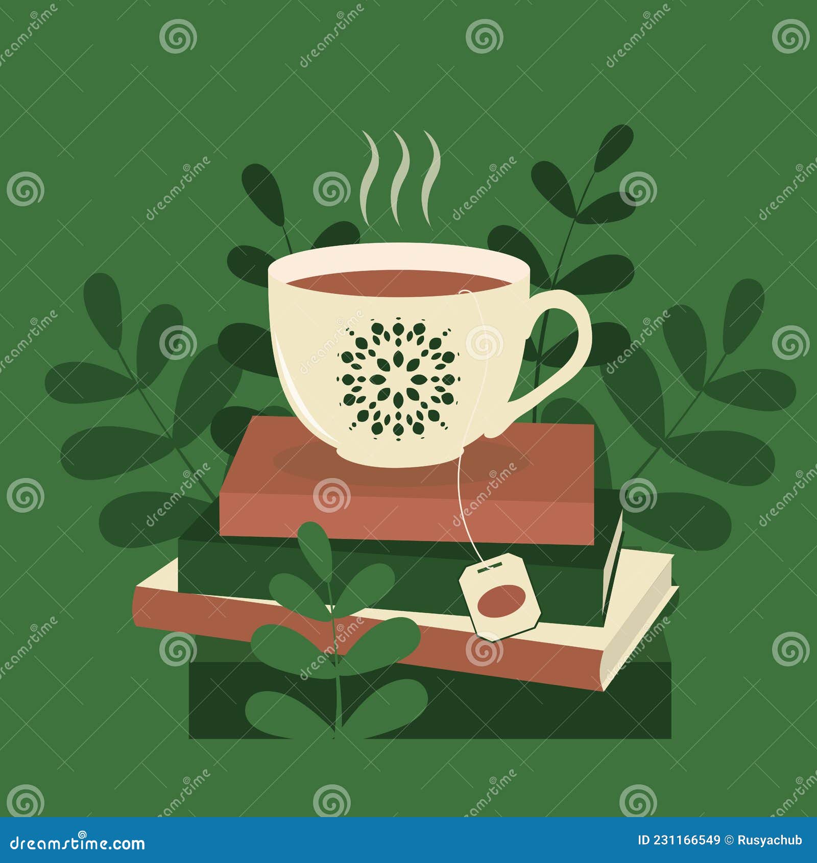 A Cup of Tea on a Stack of Paper Books. Cozy Reading at Home or in the ...